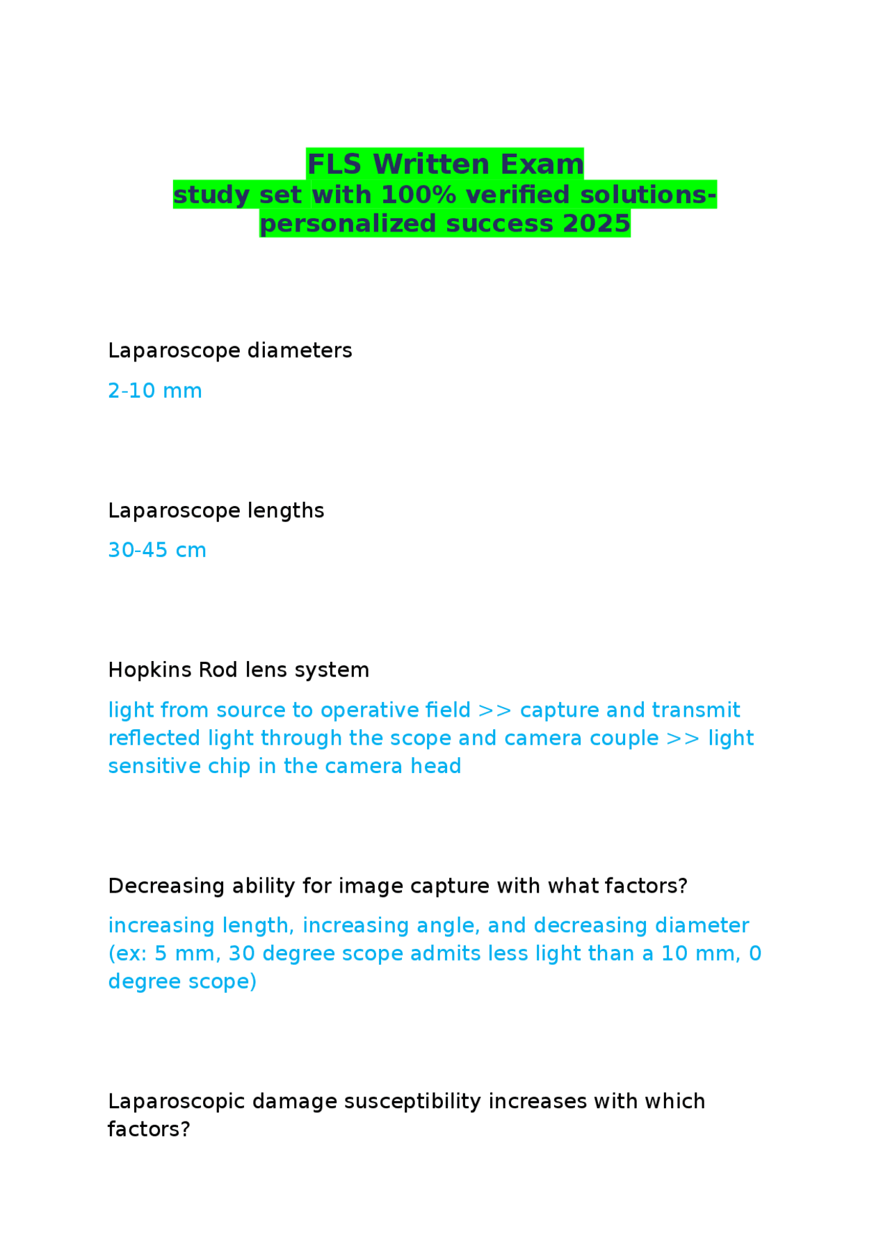 FLS Written Exam study set with 100% verified solutions-personalized ...