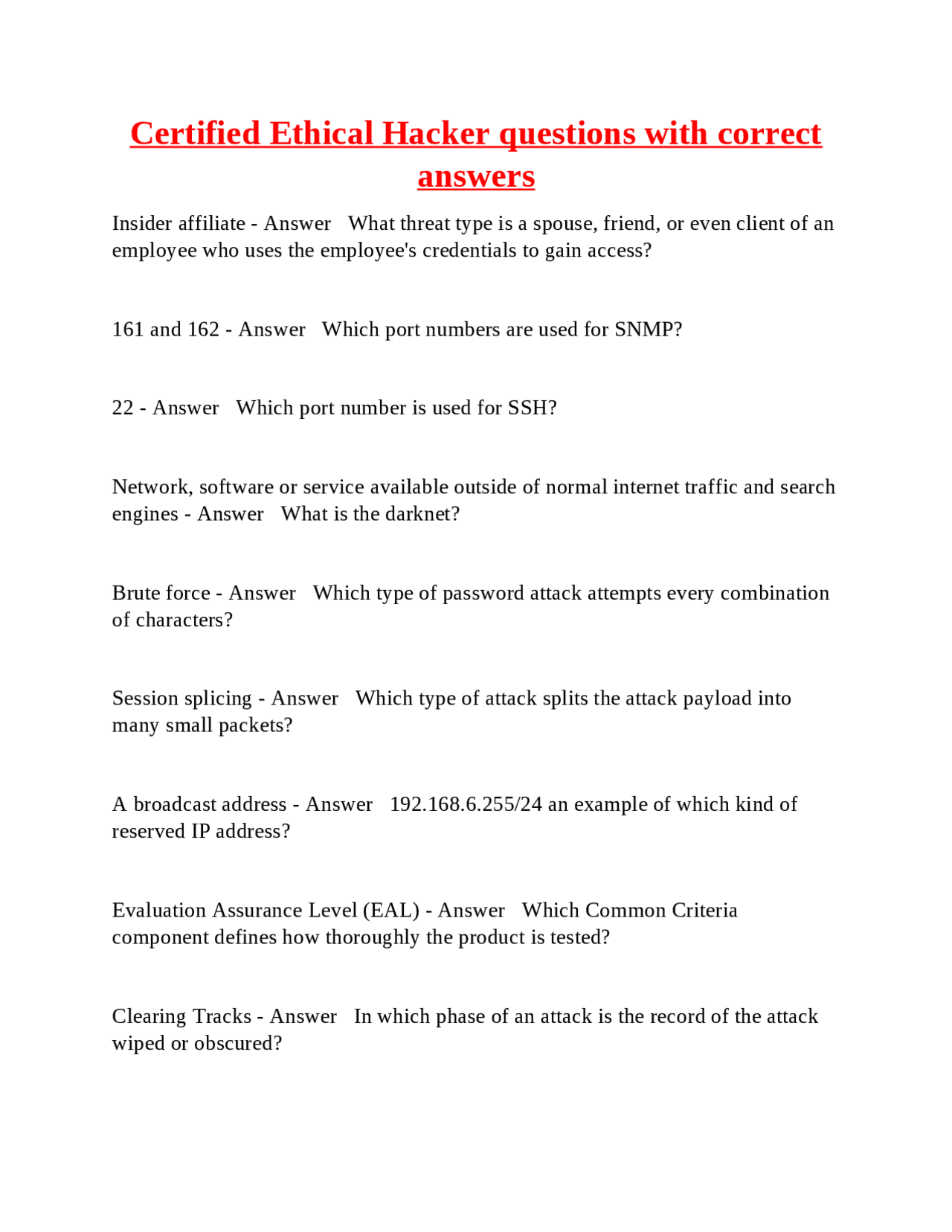 Certified Ethical Hacker (CEH) Exam Preparation: Questions and Answers ...