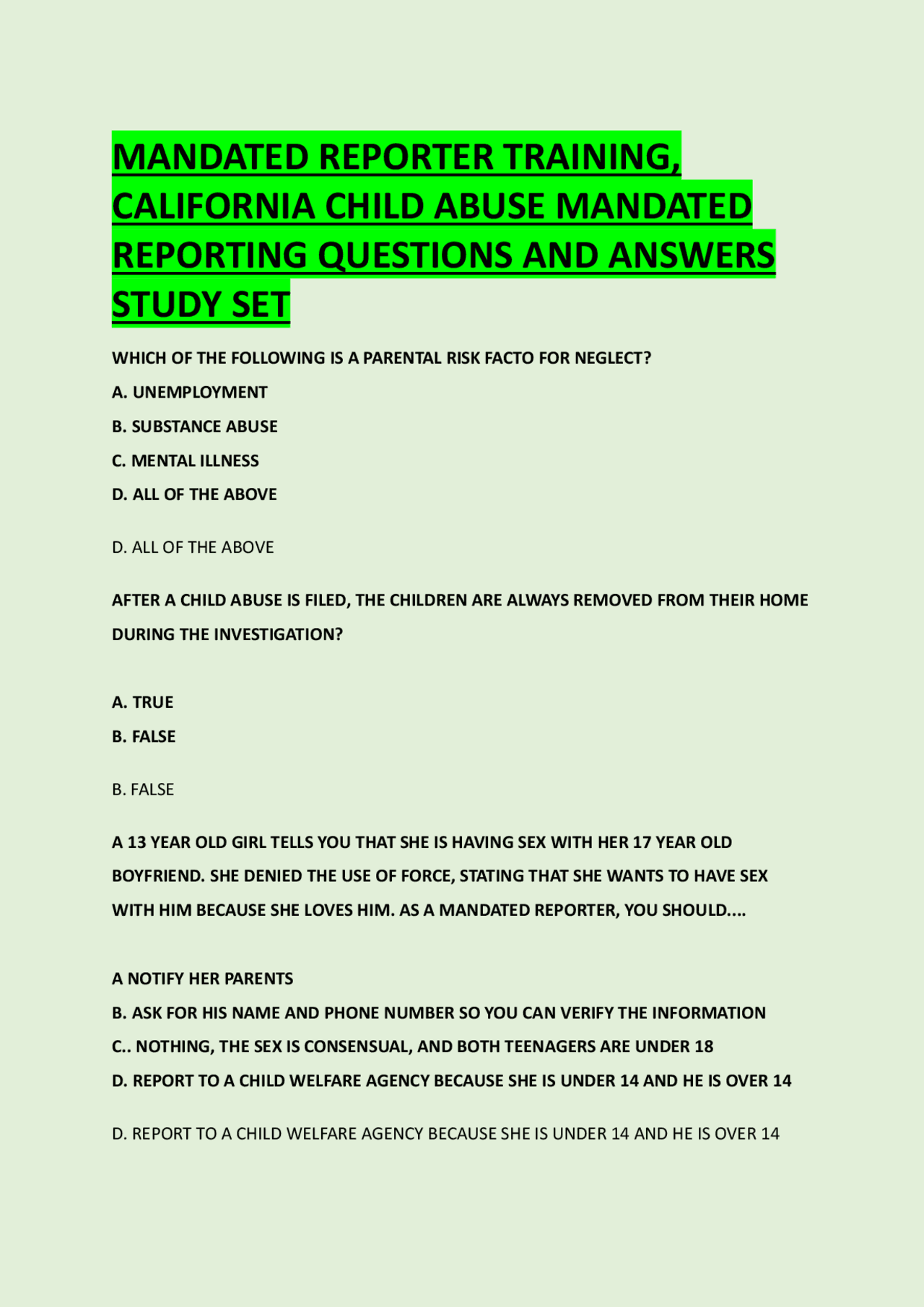 MANDATED REPORTER TRAINING, CALIFORNIA CHILD ABUSE MANDATED REPORTING ...