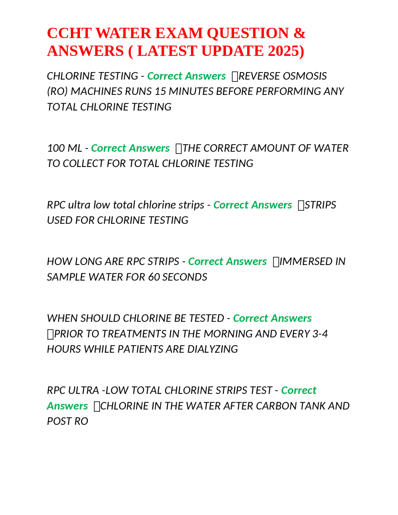 CCHT Water Exam: Comprehensive Guide to Dialysis Water Quality | Exams ...