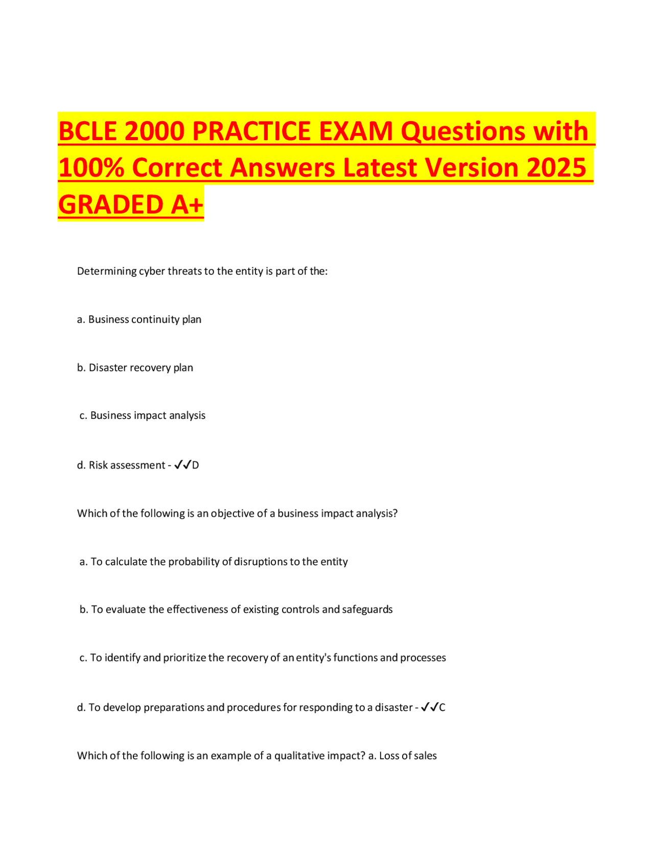 BCLE 2000 PRACTICE EXAM Questions with 100% Correct Answers Latest ...