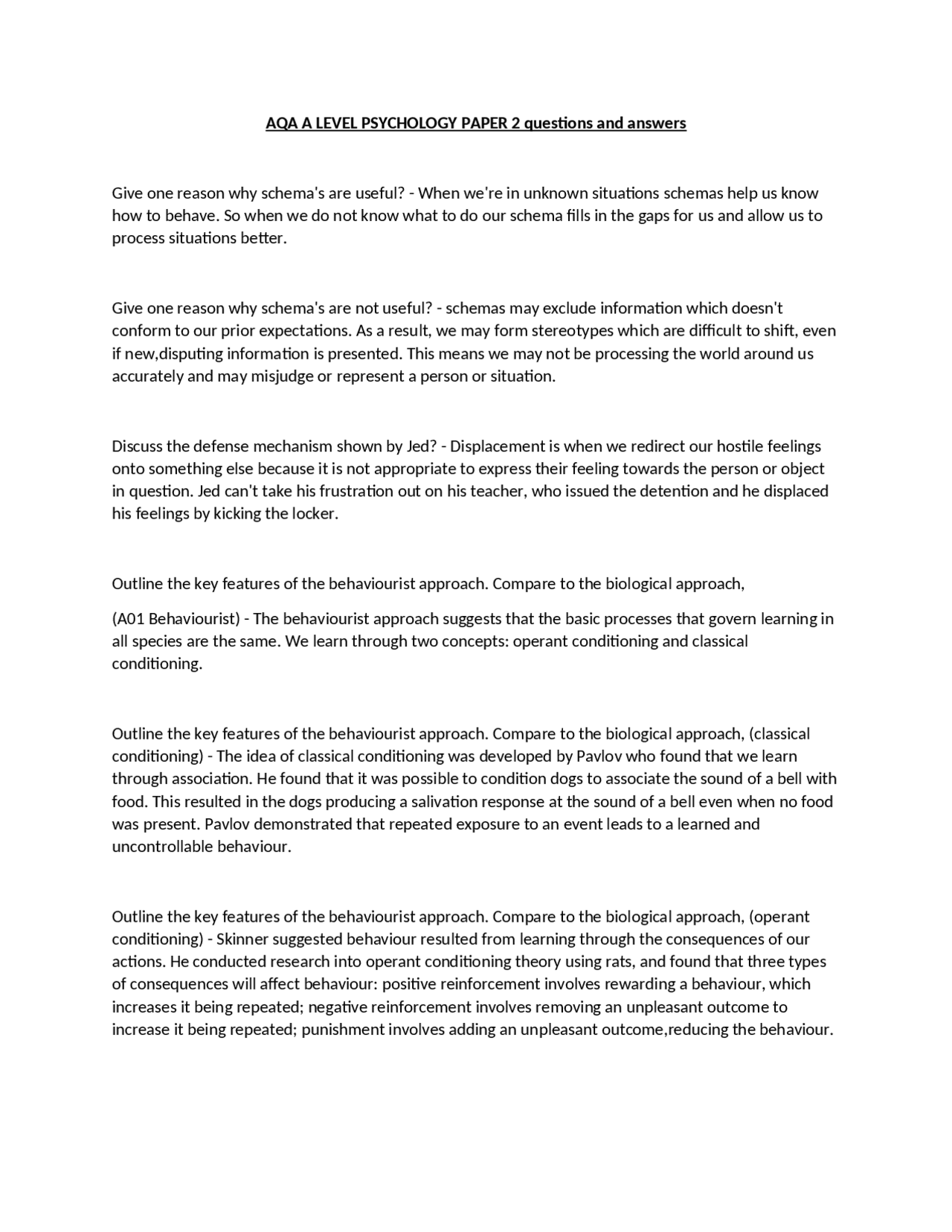 AQA A Level Psychology Paper 2: Cognitive, Biological, and Social ...