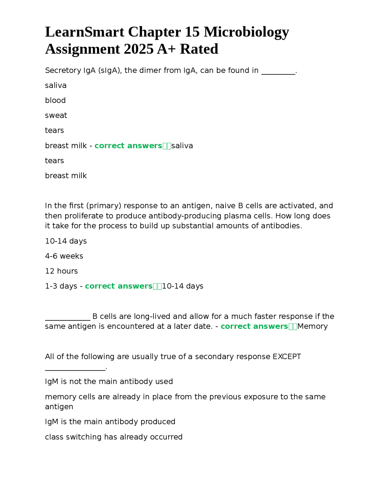 LearnSmart Chapter 15 Microbiology Assignment 2025: Multiple Choice Questions and Answers ...