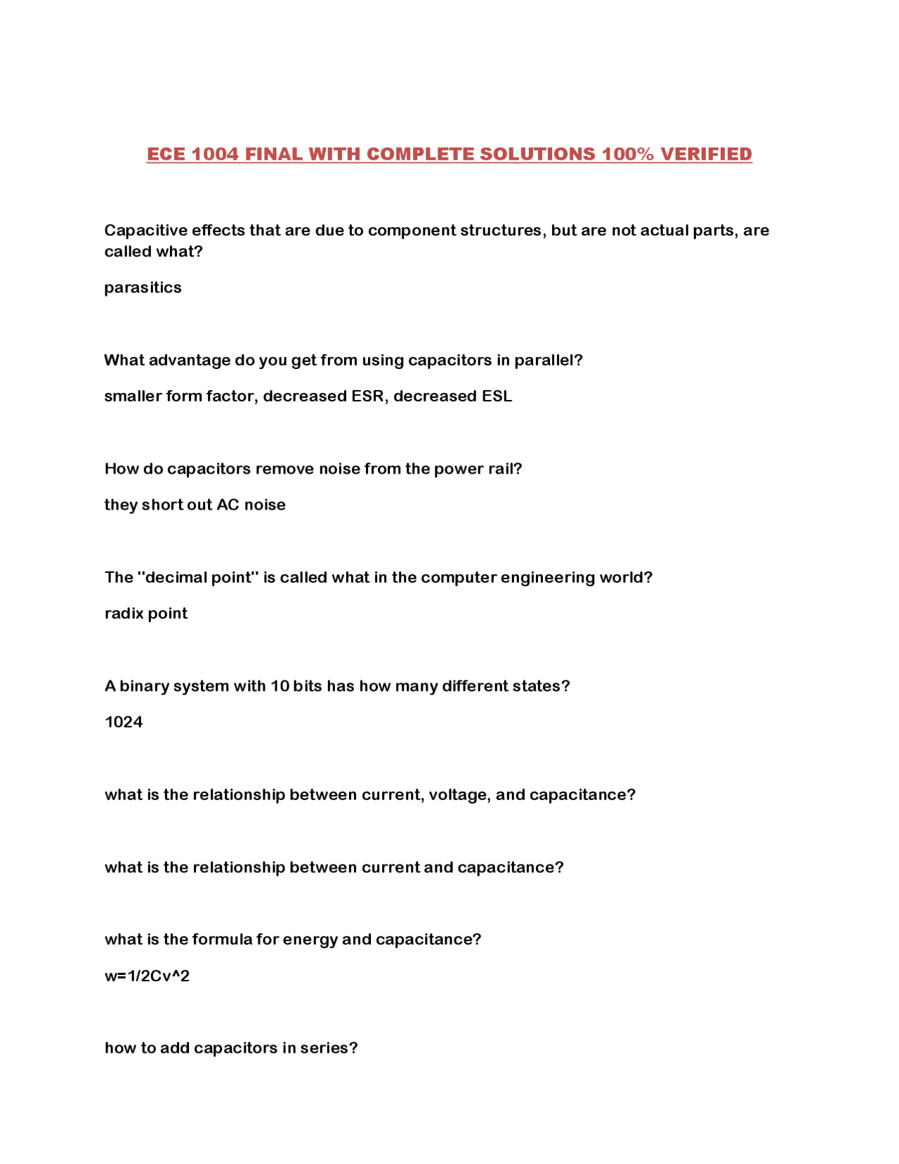 ECE 1004 FINAL WITH COMPLETE SOLUTIONS 100% VERIFIED | Exams Advanced ...