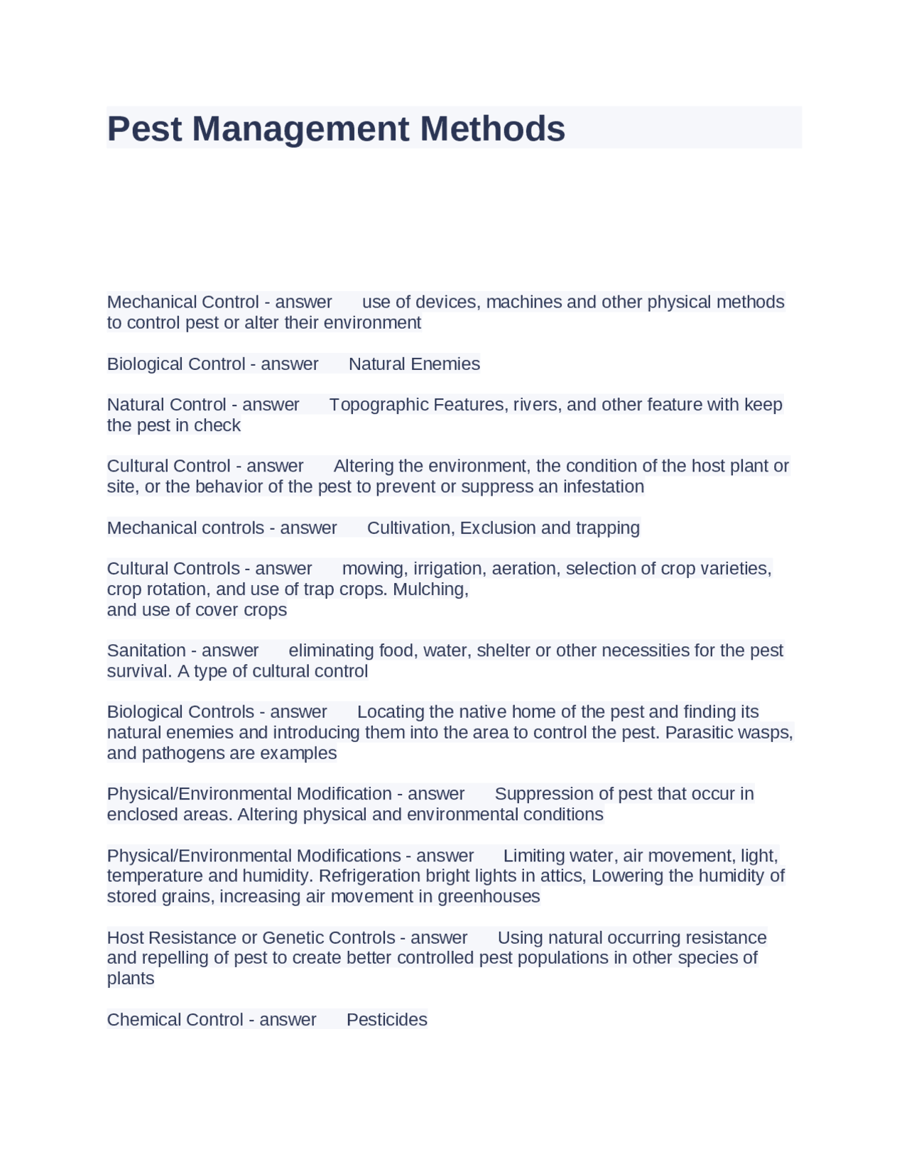 Pest Management Methods: A Comprehensive Guide with Exercises and ...