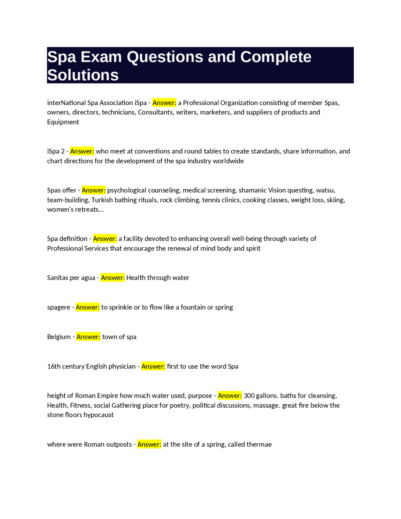 Spa Exam Questions & Solutions: Comprehensive Guide to Practices ...