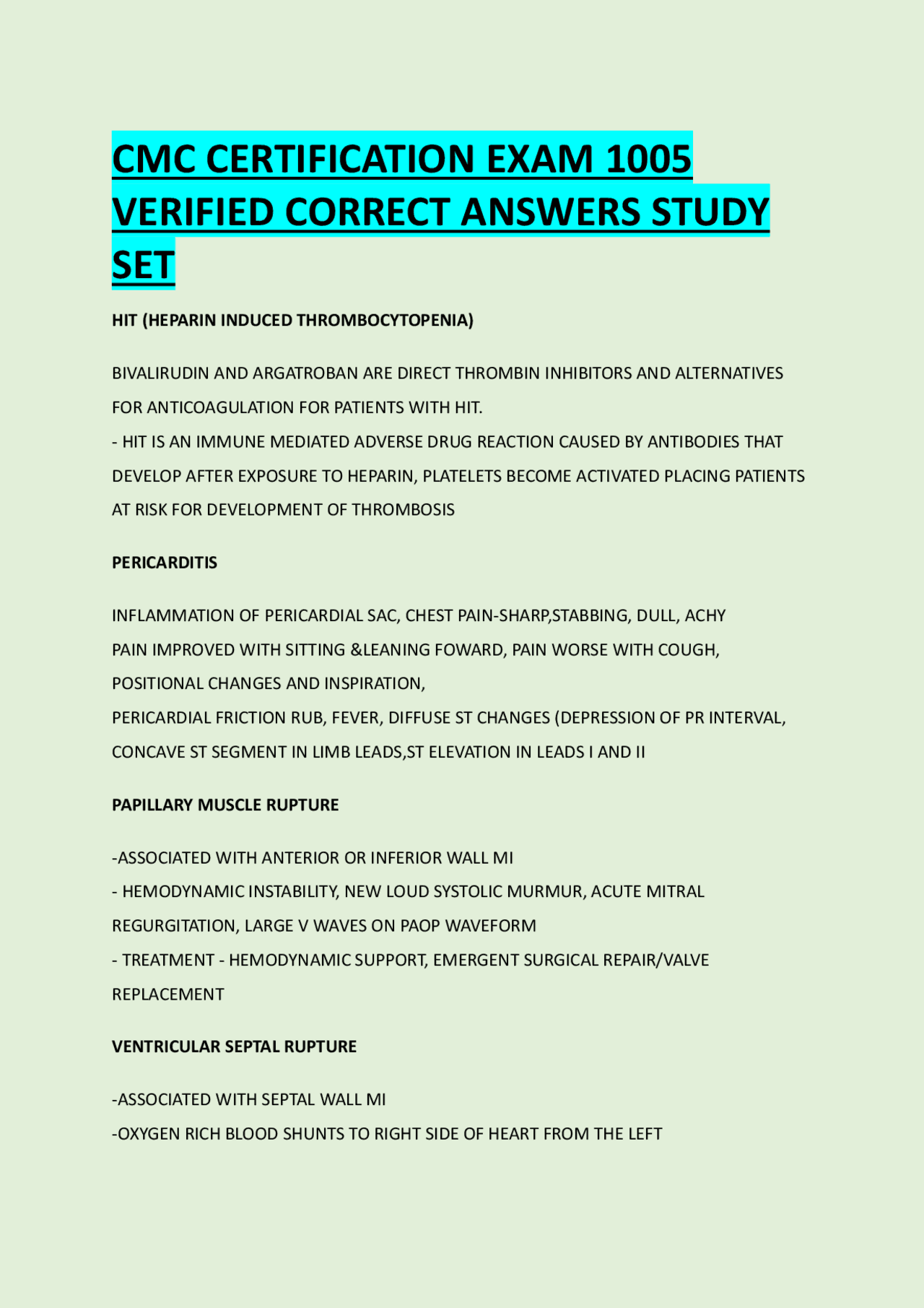 CMC CERTIFICATION EXAM 1005 VERIFIED CORRECT ANSWERS STUDY SET | Exams ...