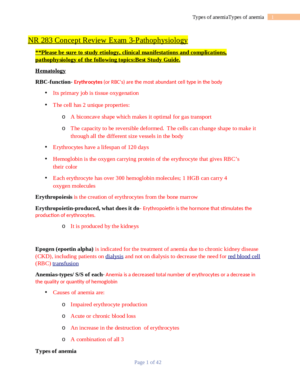Types of Anemia: A Comprehensive Study Guide for Hematology | Exams ...