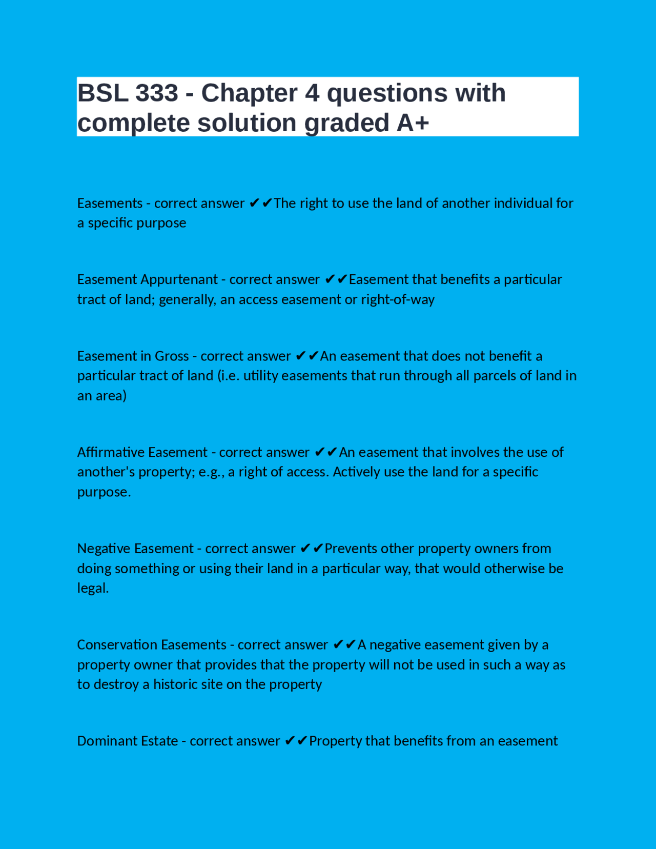 BSL 333 - Chapter 4: Easements - Questions and Answers | Exams Nursing ...