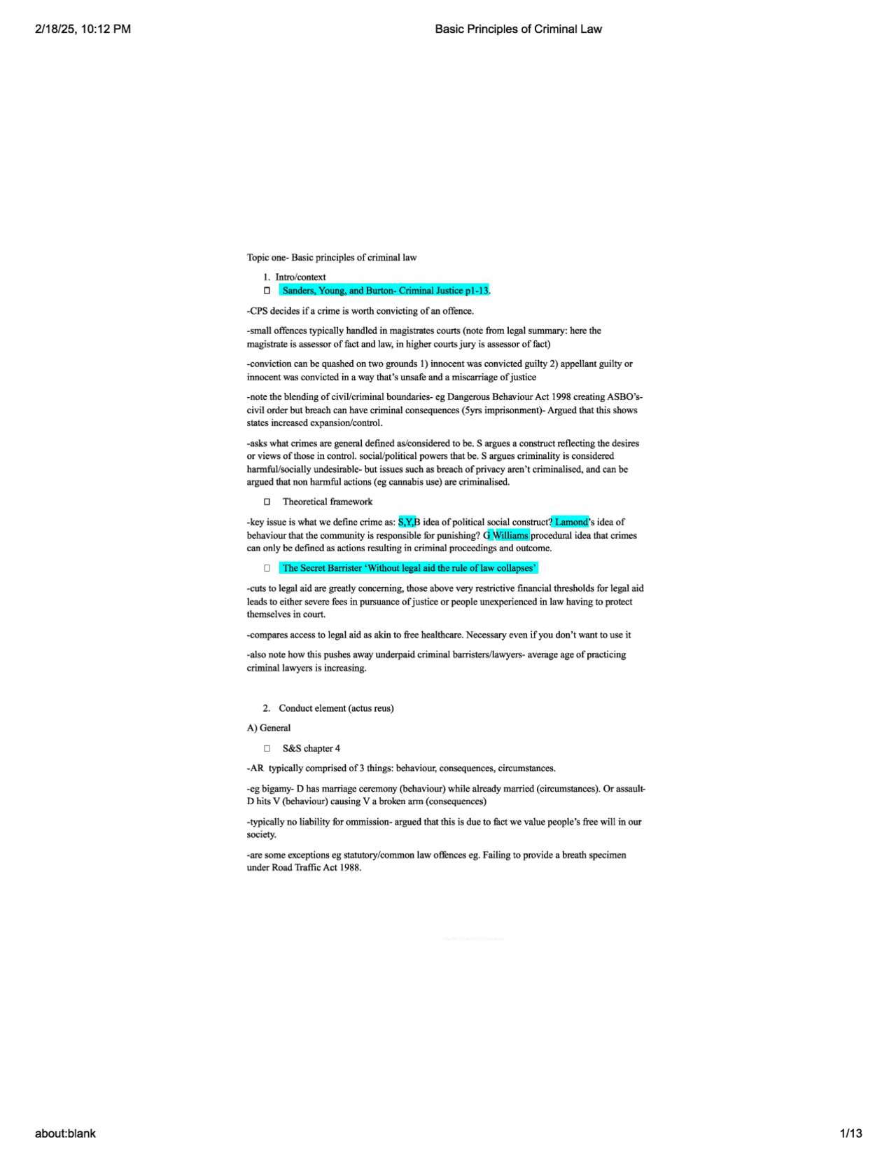 Basic Principles of Criminal Law | Study notes Criminal Law | Docsity