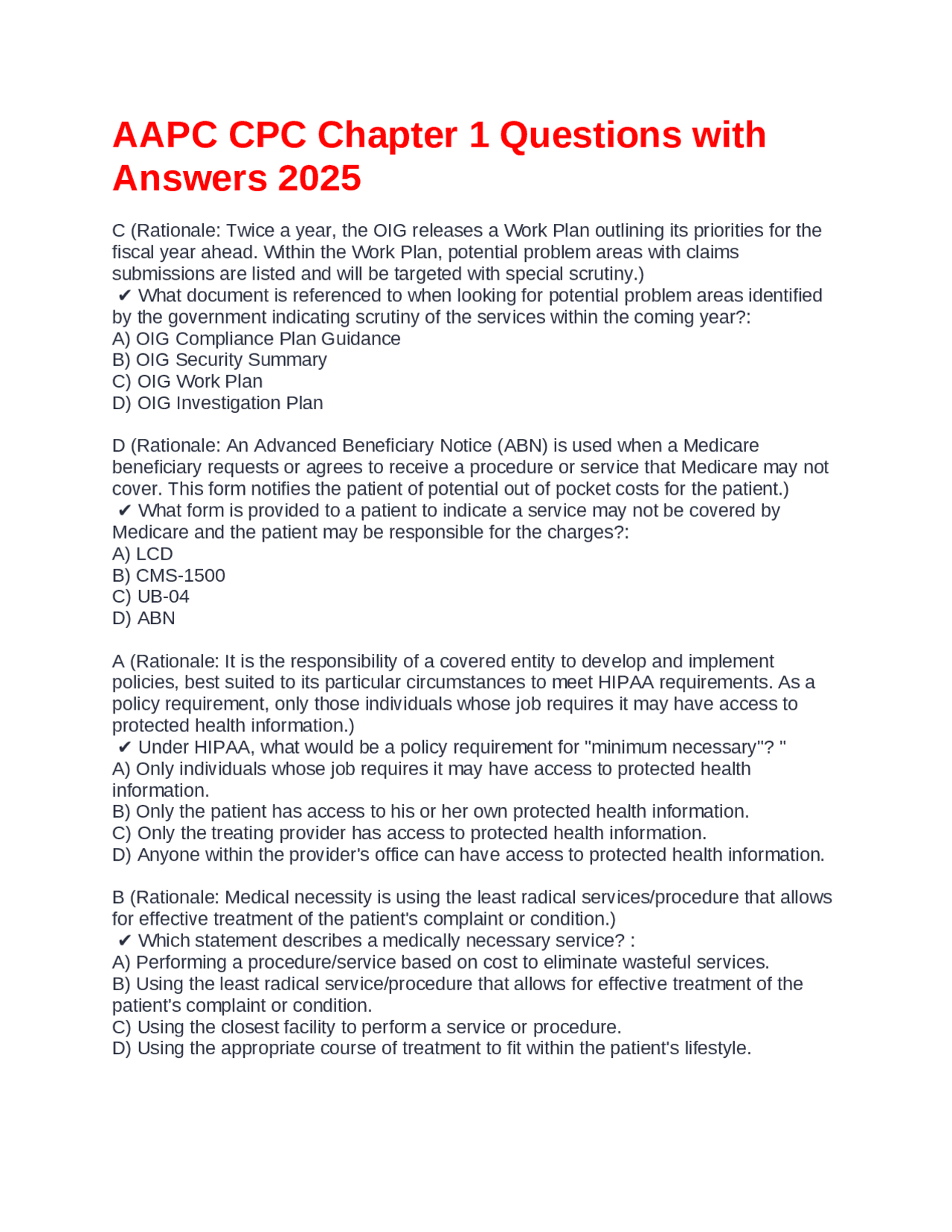 AAPC CPC Chapter 1 Questions and Answers 2025: A Comprehensive Guide to ...