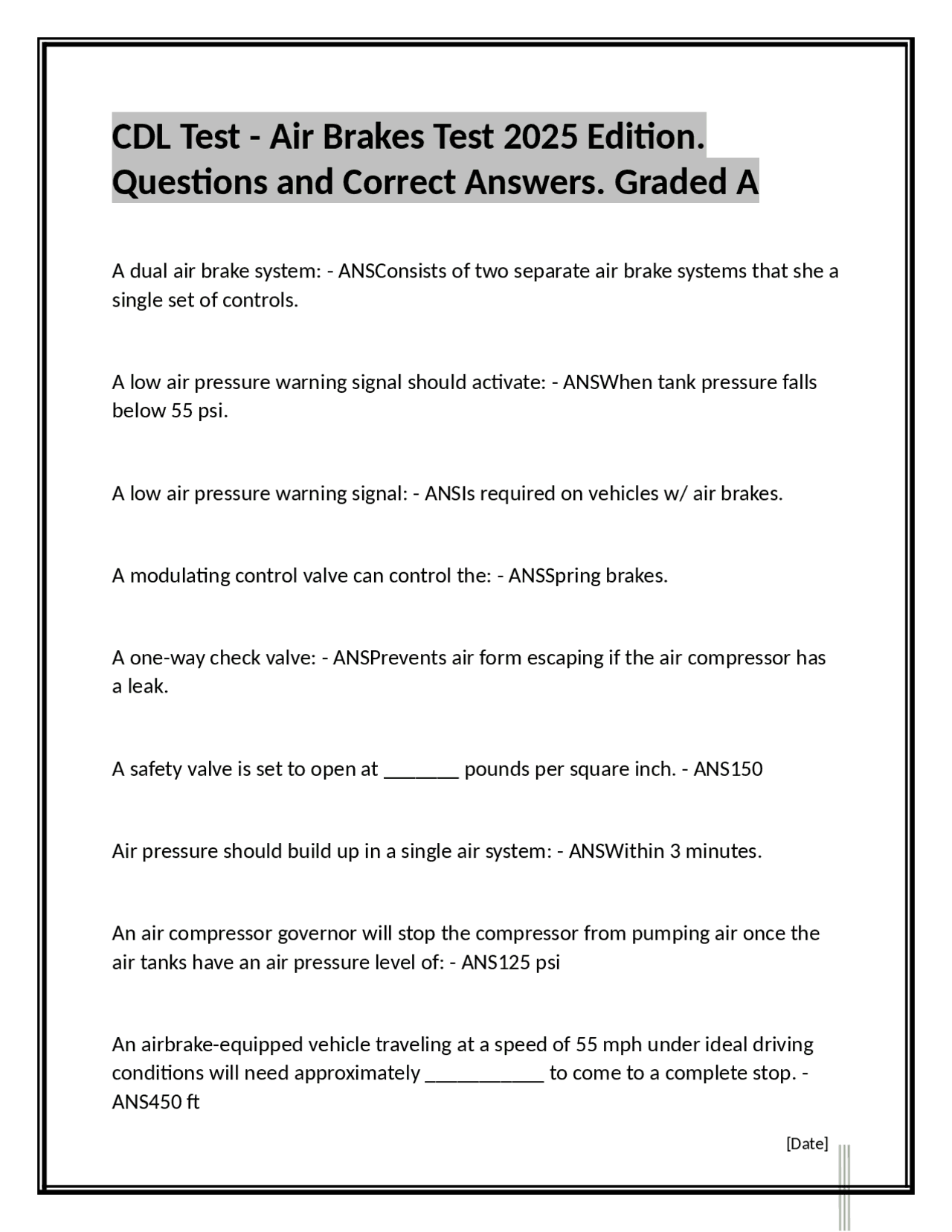 CDL Air Brakes Test: Questions and Answers for 2025 Edition | Exams ...