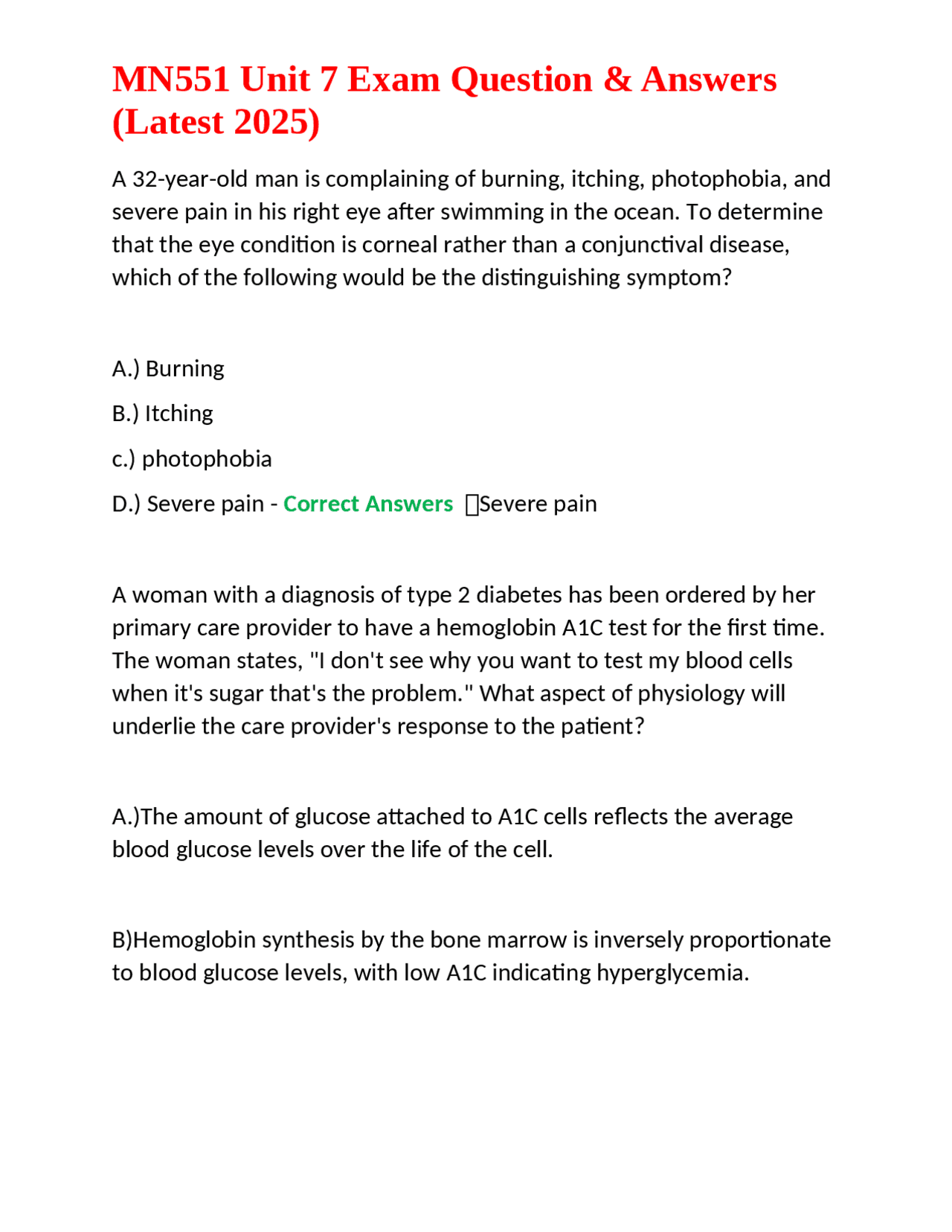 MN551 Unit 7 Exam Question & Answers (Latest 2025) | Exams Nursing ...