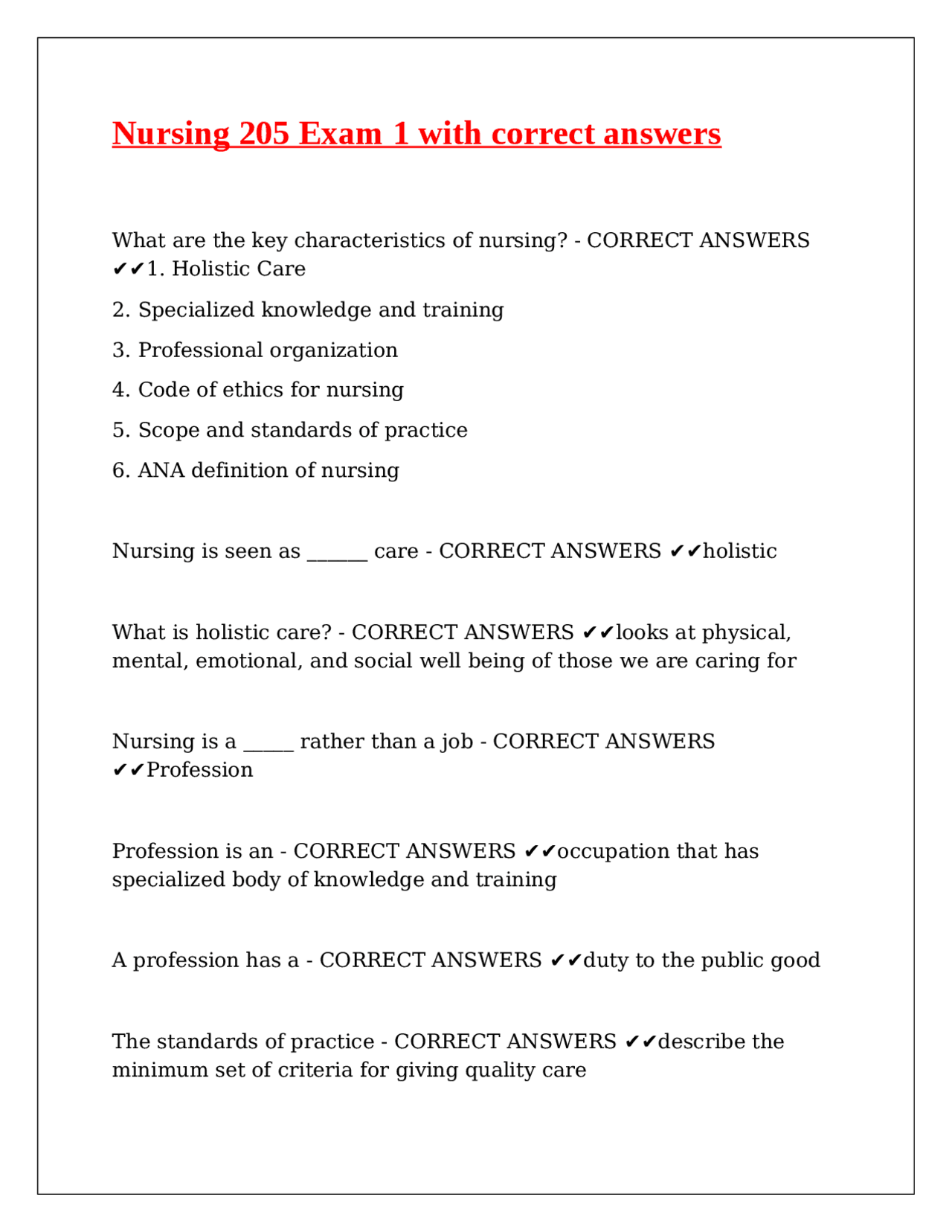 Nursing 205 Exam 1 Review: Key Concepts and Theories | Exams Nursing ...