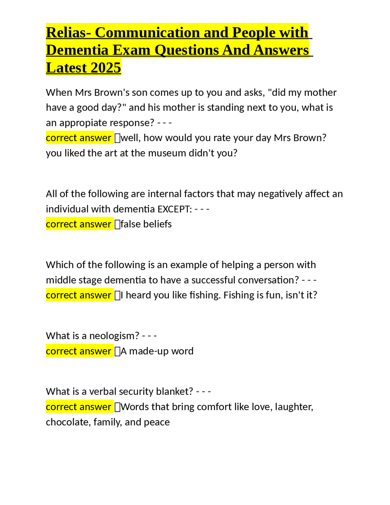 Communication and People with Dementia: Exam Questions and Answers ...