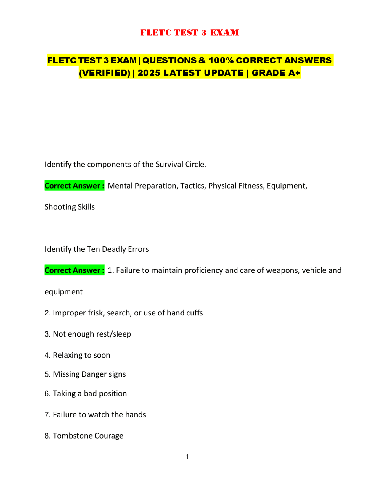 FLETC Test 3 Exam: Questions and Answers for Law Enforcement ...