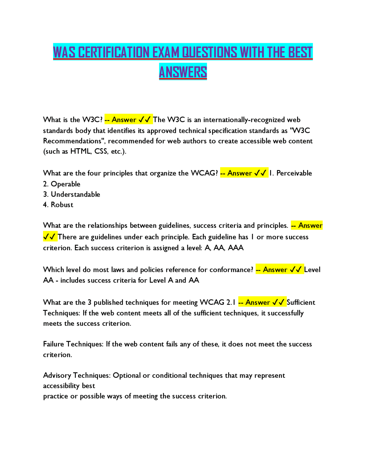 Web Accessibility Certification Exam Questions and Answers | Exams Web Programming and ...