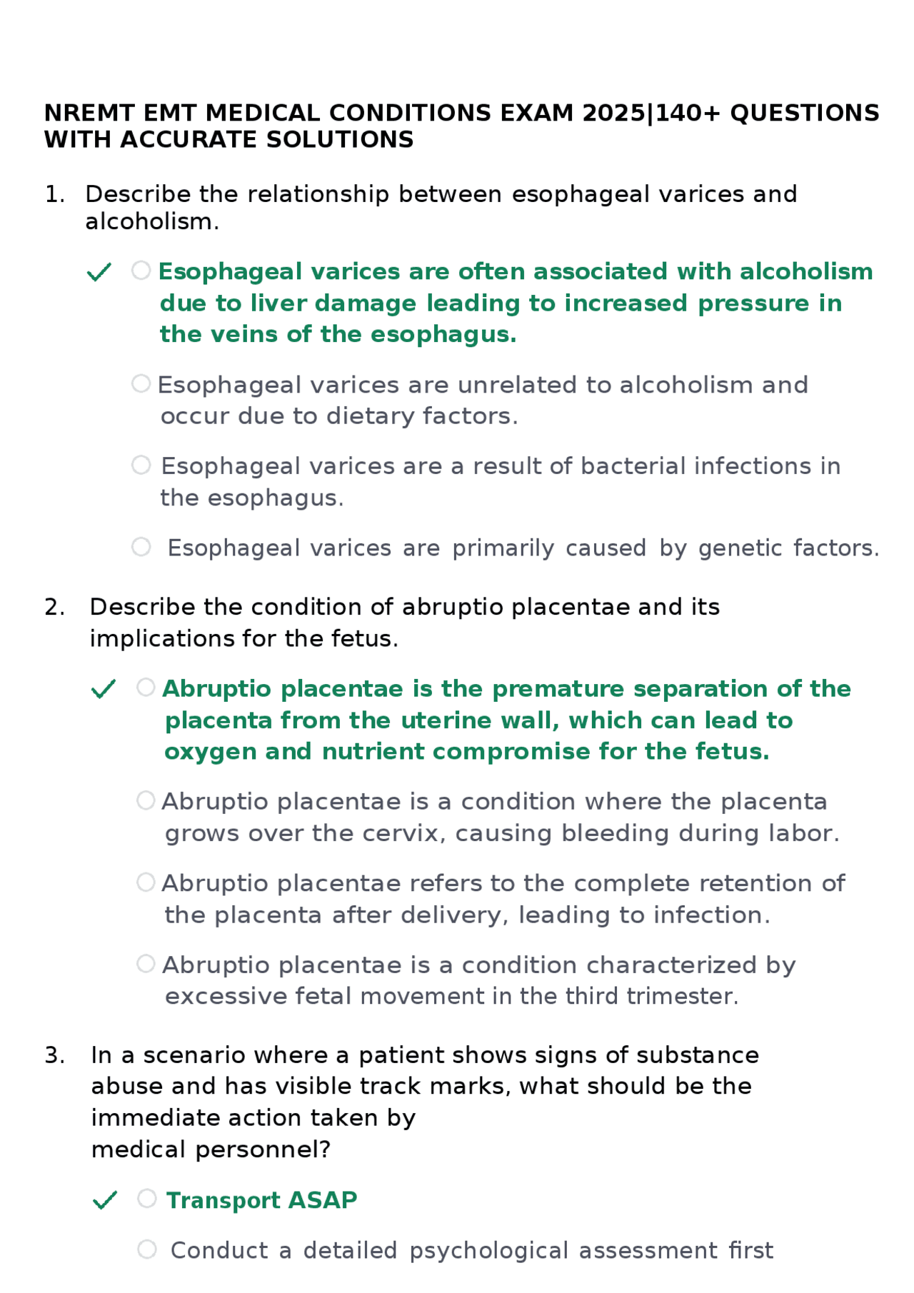 NREMT EMT MEDICAL CONDITIONS EXAM 2025|140+ QUESTIONS WITH ACCURATE ...