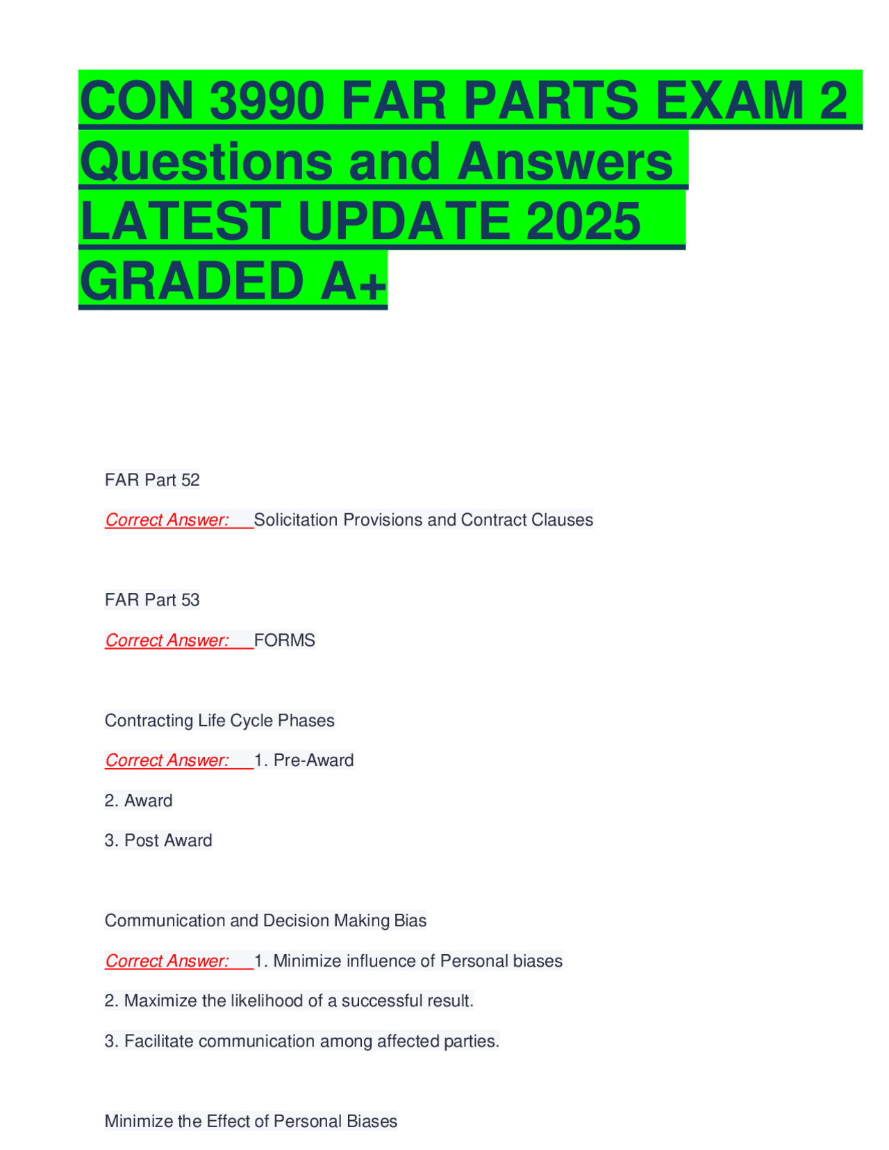FAR Parts Exam 2: Questions and Answers | Exams Nursing | Docsity