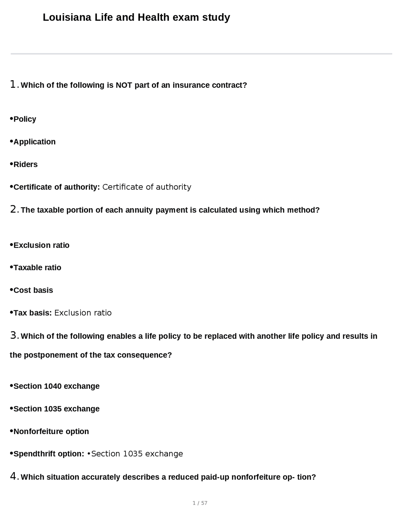 Louisiana Life and Health Exam Study Guide: Multiple Choice Questions | Exams Nursing | Docsity