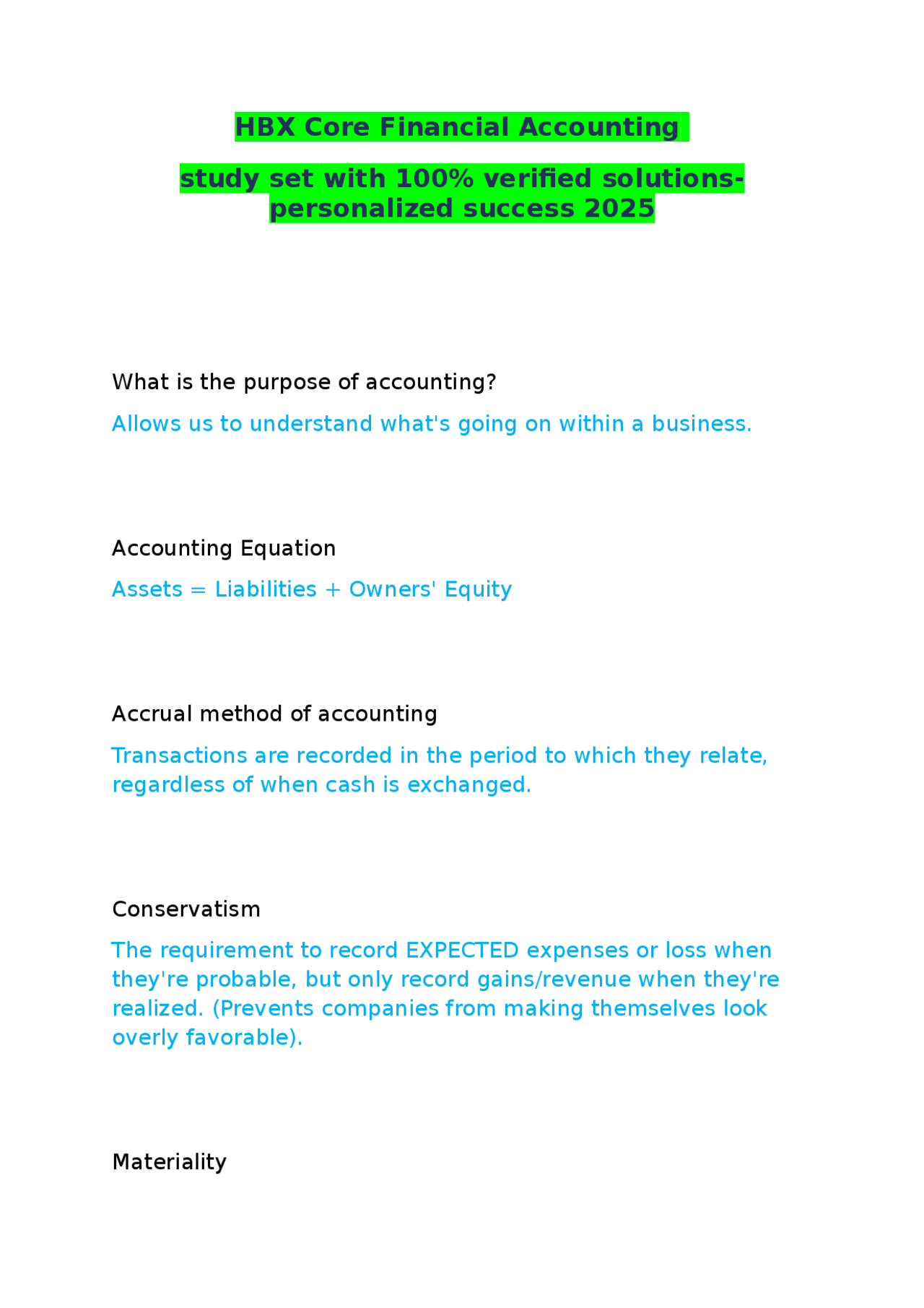 HBX Core Financial Accounting study set with 100% verified solutions ...