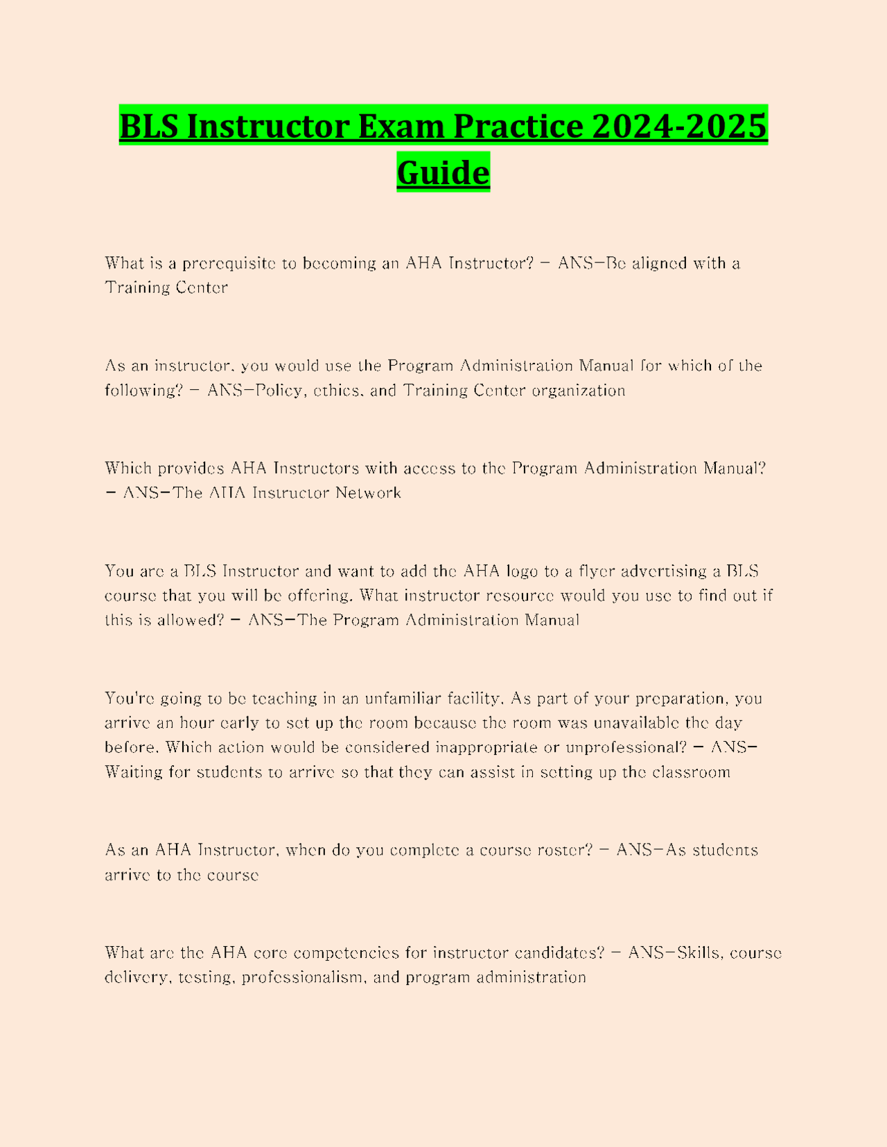 BLS Instructor Exam Practice Questions 2024-2025 | Exams Life Sciences ...