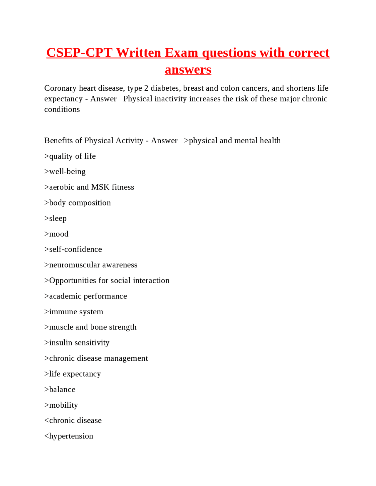 Csep Cpt Written Exam Questions With Correct Answers Exams Nursing Docsity