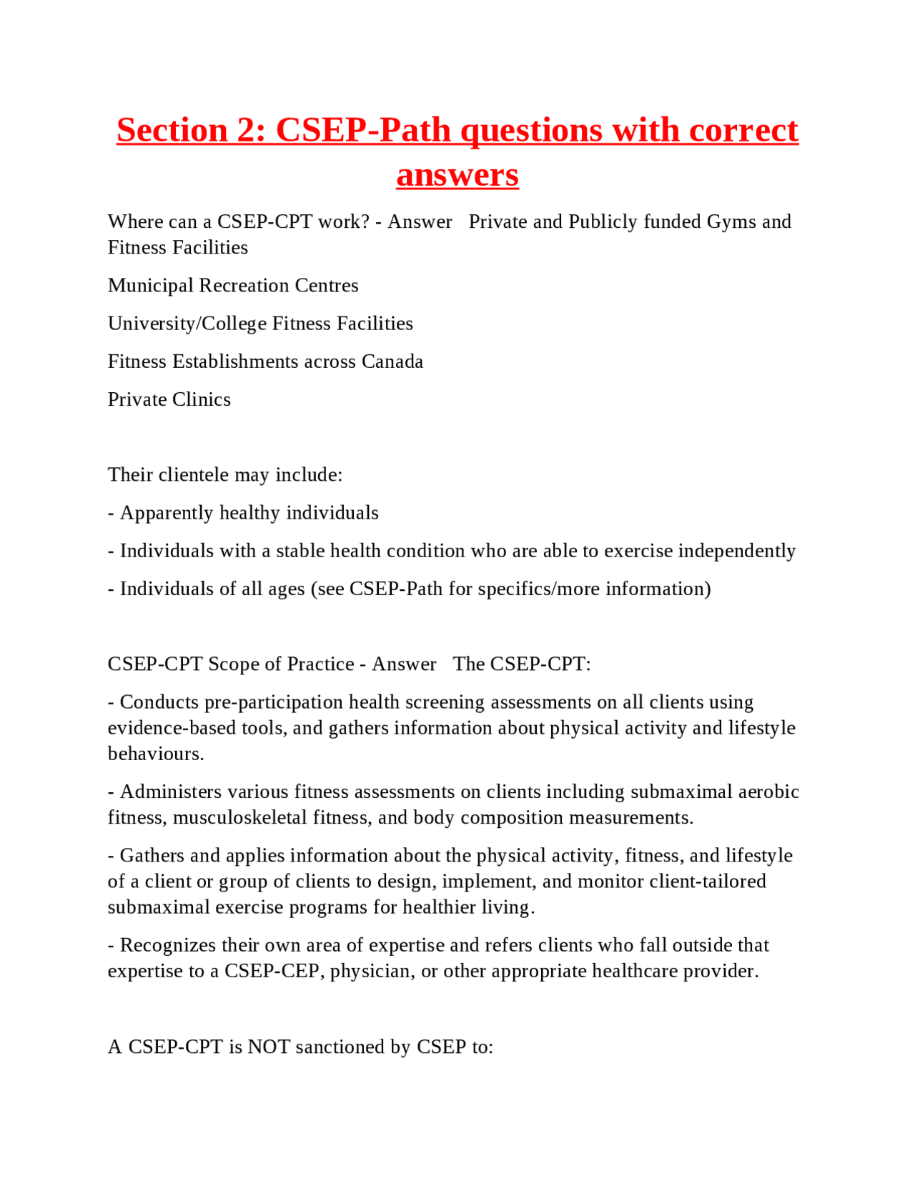 Section 2 Csep Path Questions With Correct Answers Exams Nursing Docsity