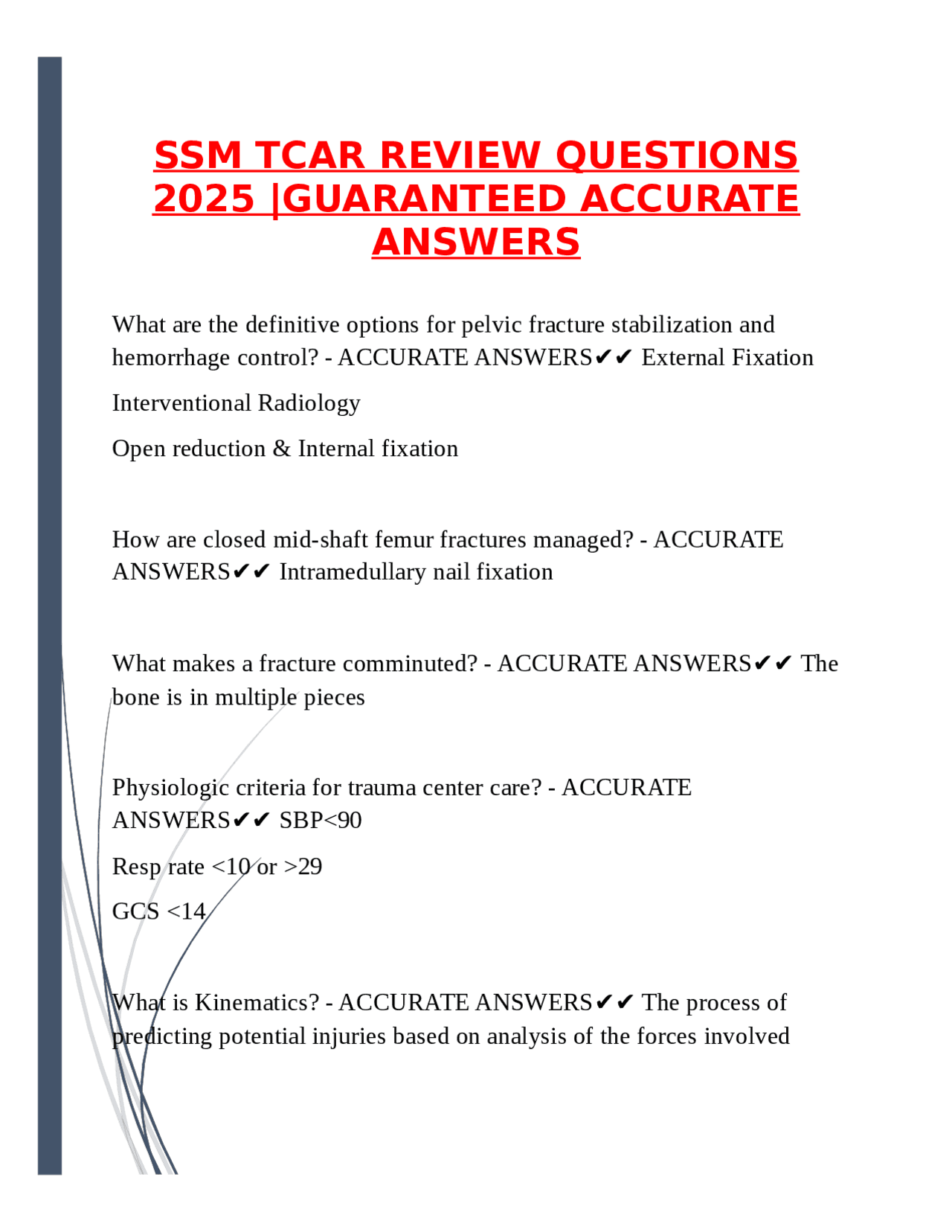 SSM TCAR Review Questions: A Comprehensive Guide to Trauma Care | Exams ...