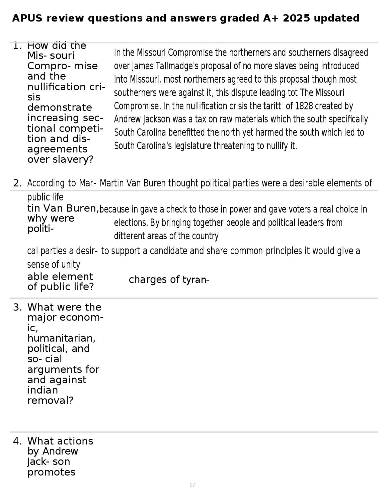 APUS Review Questions and Answers: US History (1820-1840) | Exams ...