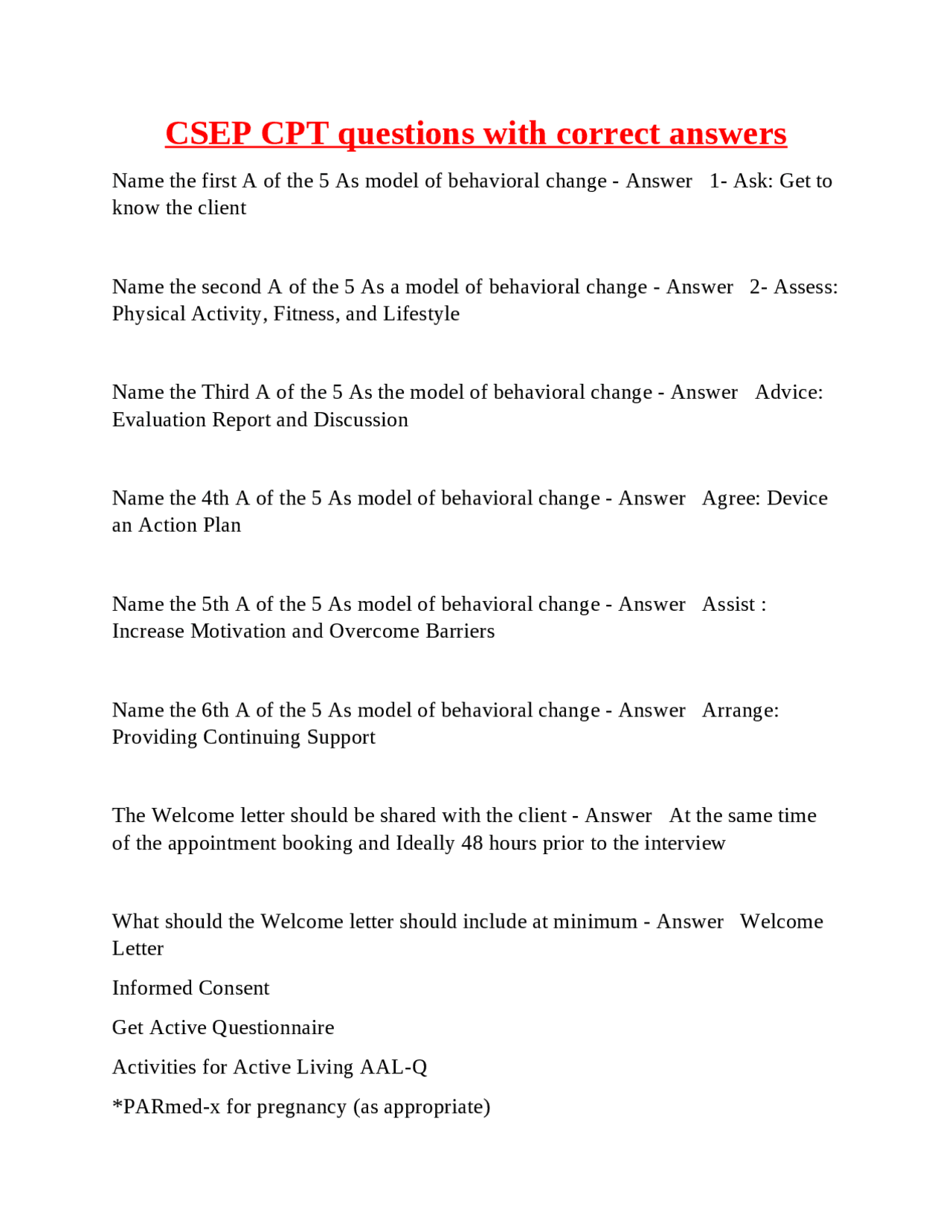 Csep Cpt Questions With Correct Answers Exams Nursing Docsity