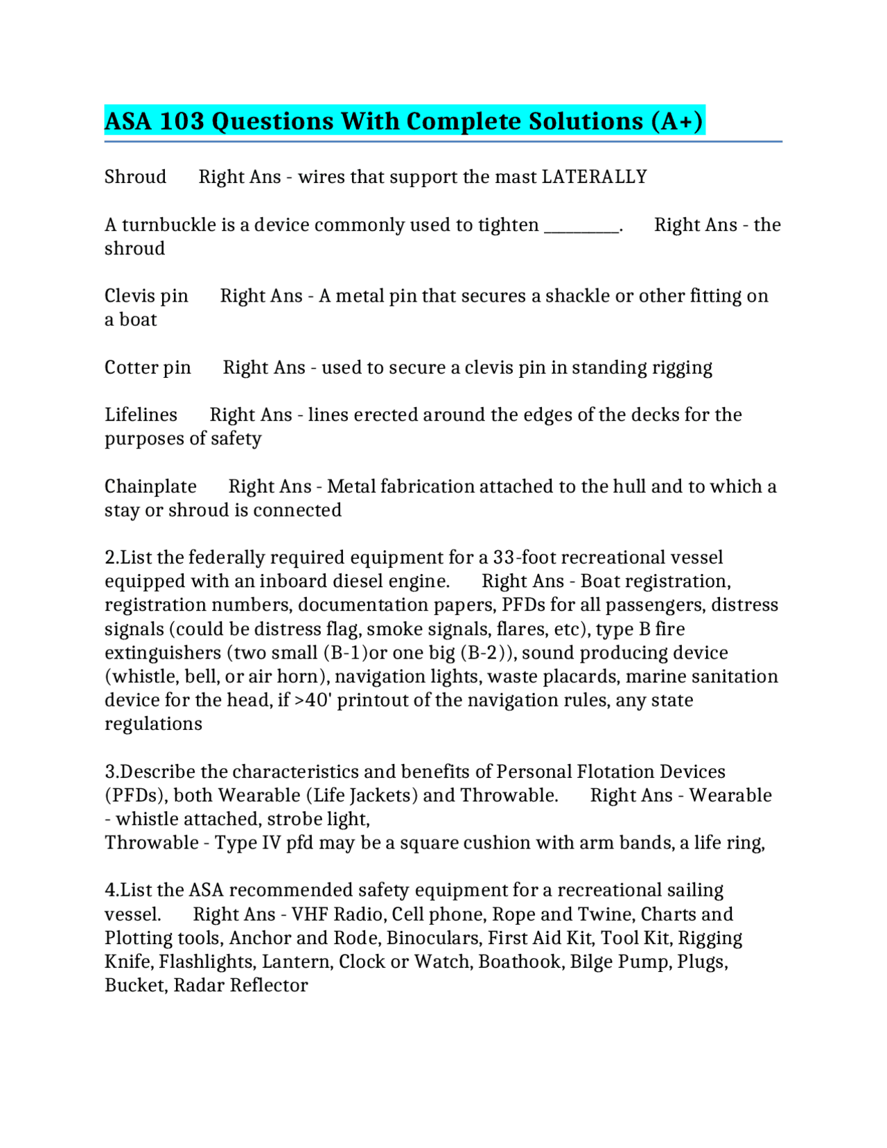 ASA 103 Questions and Answers: A Comprehensive Guide to Sailing ...