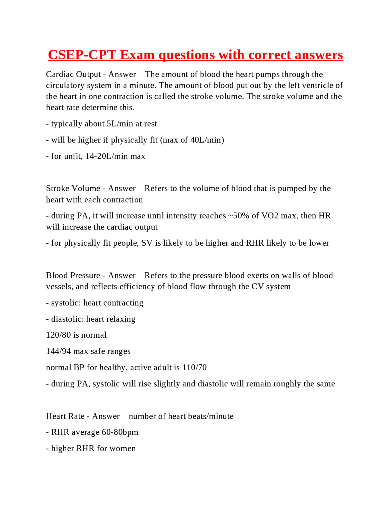 Csep Cpt Exam Questions With Correct Answers Exams Nursing Docsity