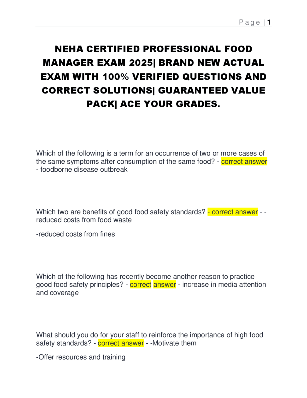 NEHA CERTIFIED PROFESSIONAL FOOD MANAGER EXAM 2025| BRAND NEW ACTUAL ...