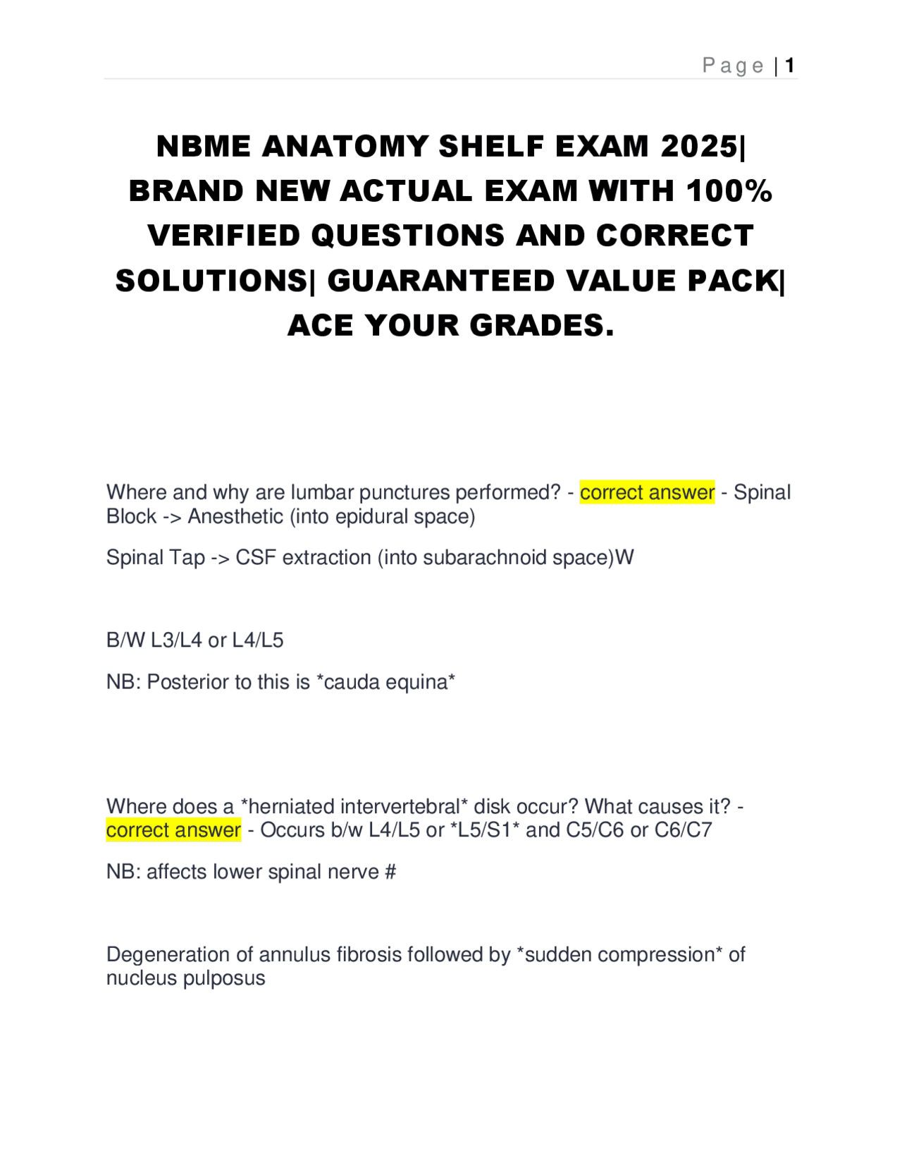 NBME ANATOMY SHELF EXAM 2025| BRAND NEW ACTUAL EXAM. | Exams Anatomy ...