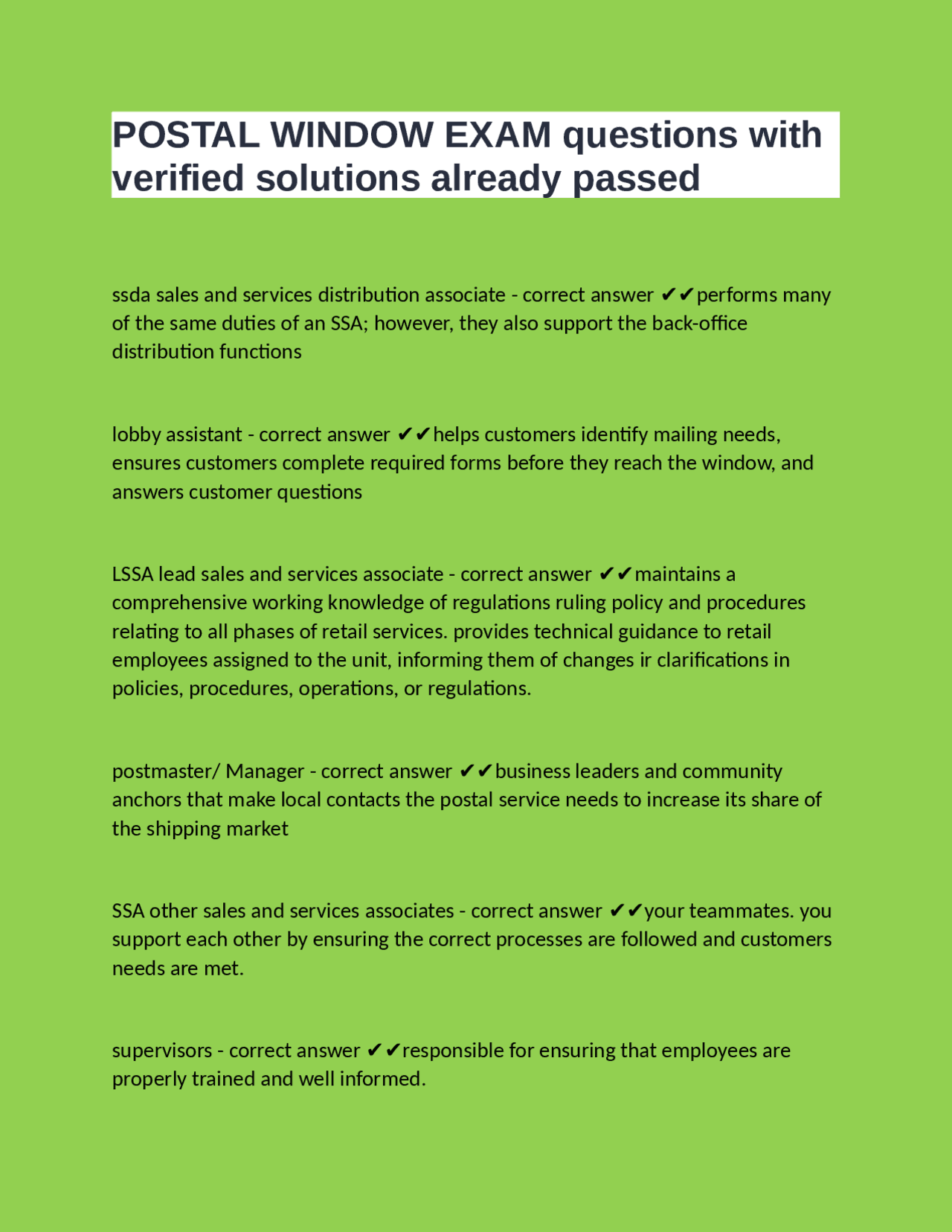 US Postal Service Exam Questions and Answers: Sales and Services ...