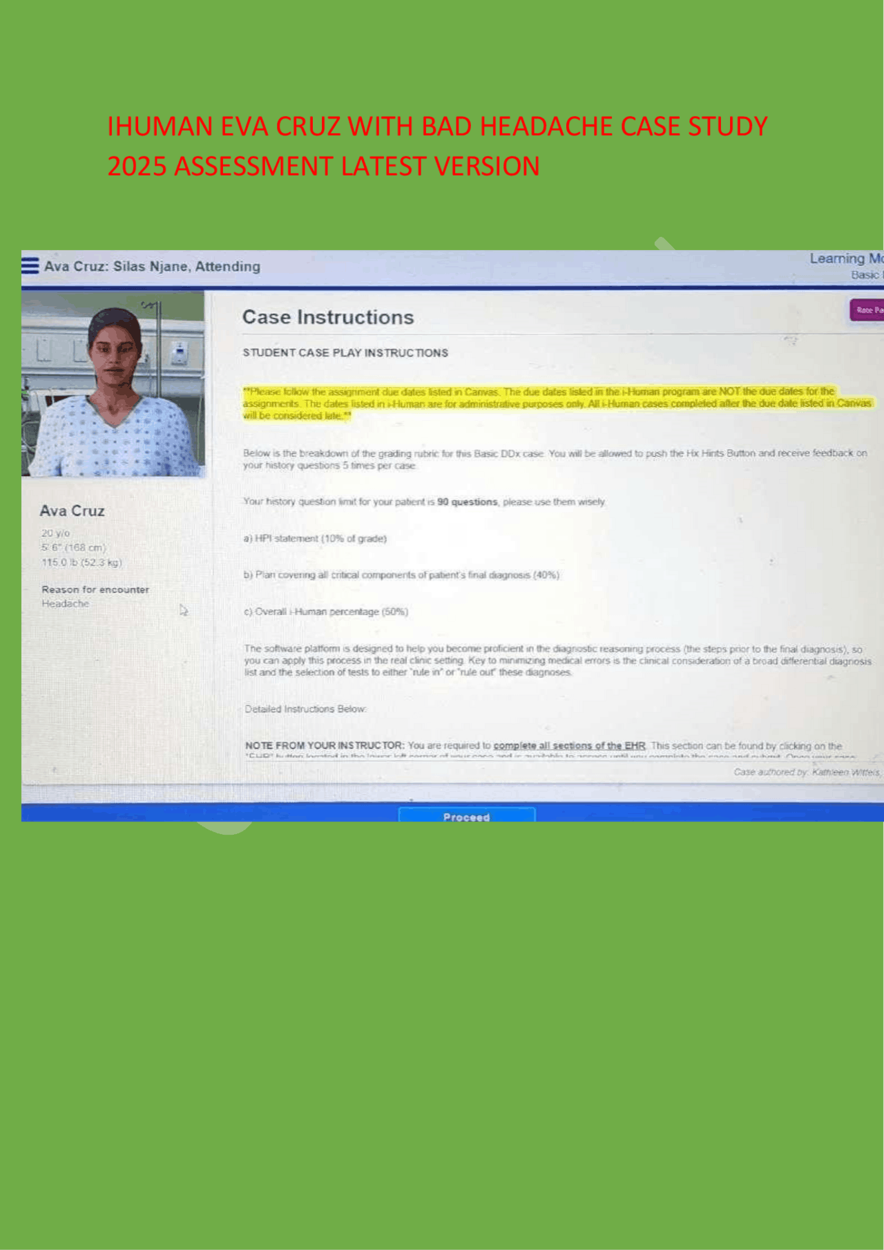 IHUMAN EVA CRUZ WITH BAD HEADACHE CASE STUDY 2025 ASSESSMENT LATEST ...