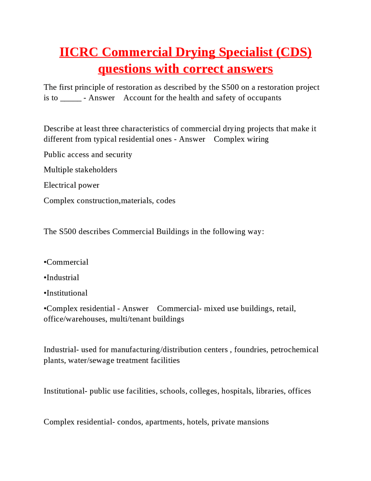 IICRC Commercial Drying Specialist (CDS) questions with correct answers ...