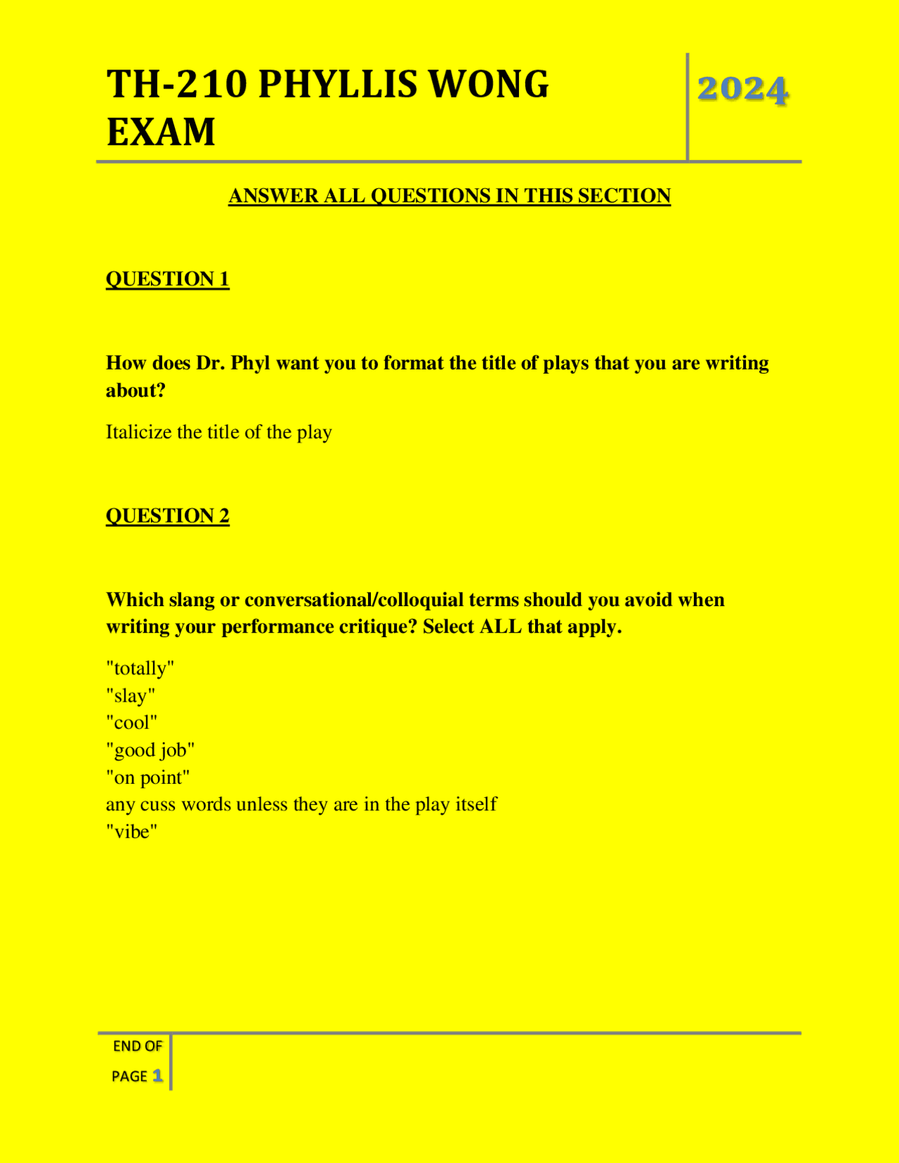 TH-210 PHYLLIS WONG EXAM QUESTIONS AND ANSWERS 2025 | Exams Theatre ...