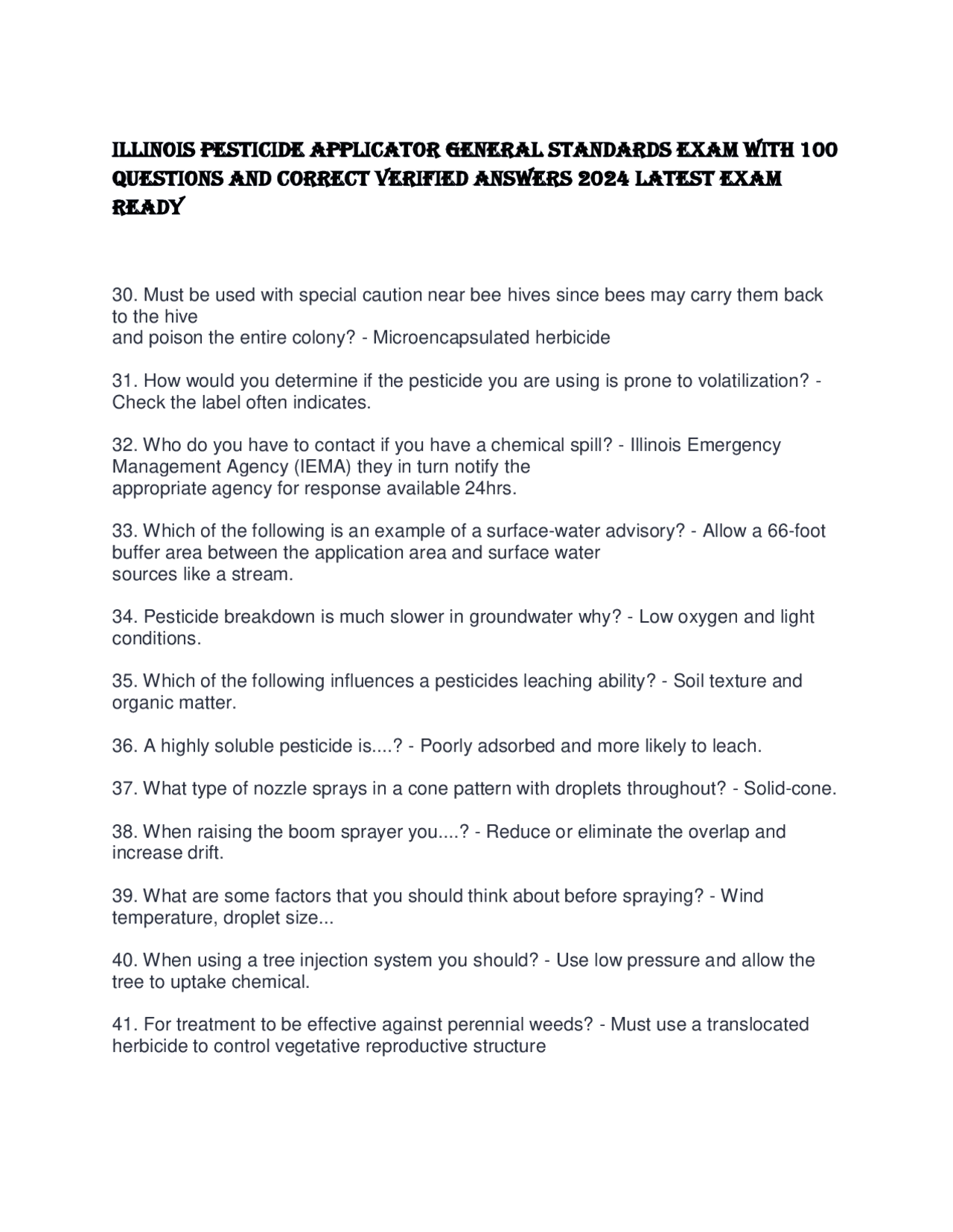 Illinois Pesticide Applicator General Standards Exam: 100 Questions and ...