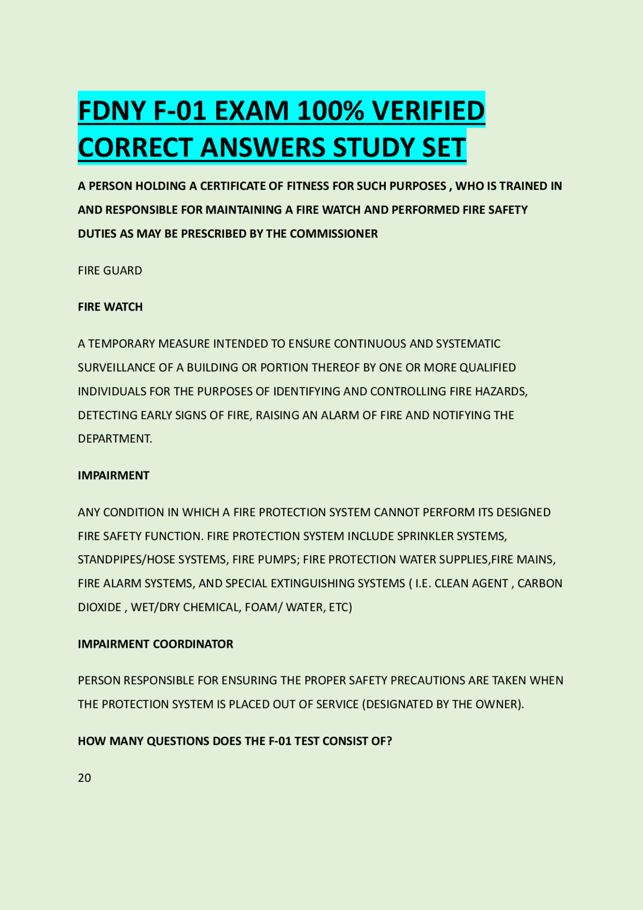 FDNY F-01 EXAM 100% VERIFIED CORRECT ANSWERS STUDY SET | Exams ...
