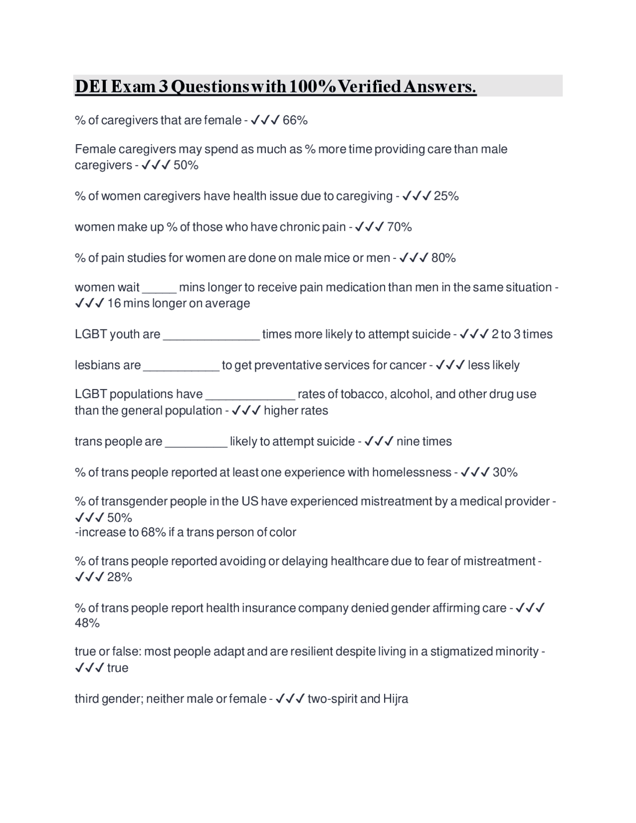 DEI Exam 3 Questions and Answers: Diversity, Equity, and Inclusion ...