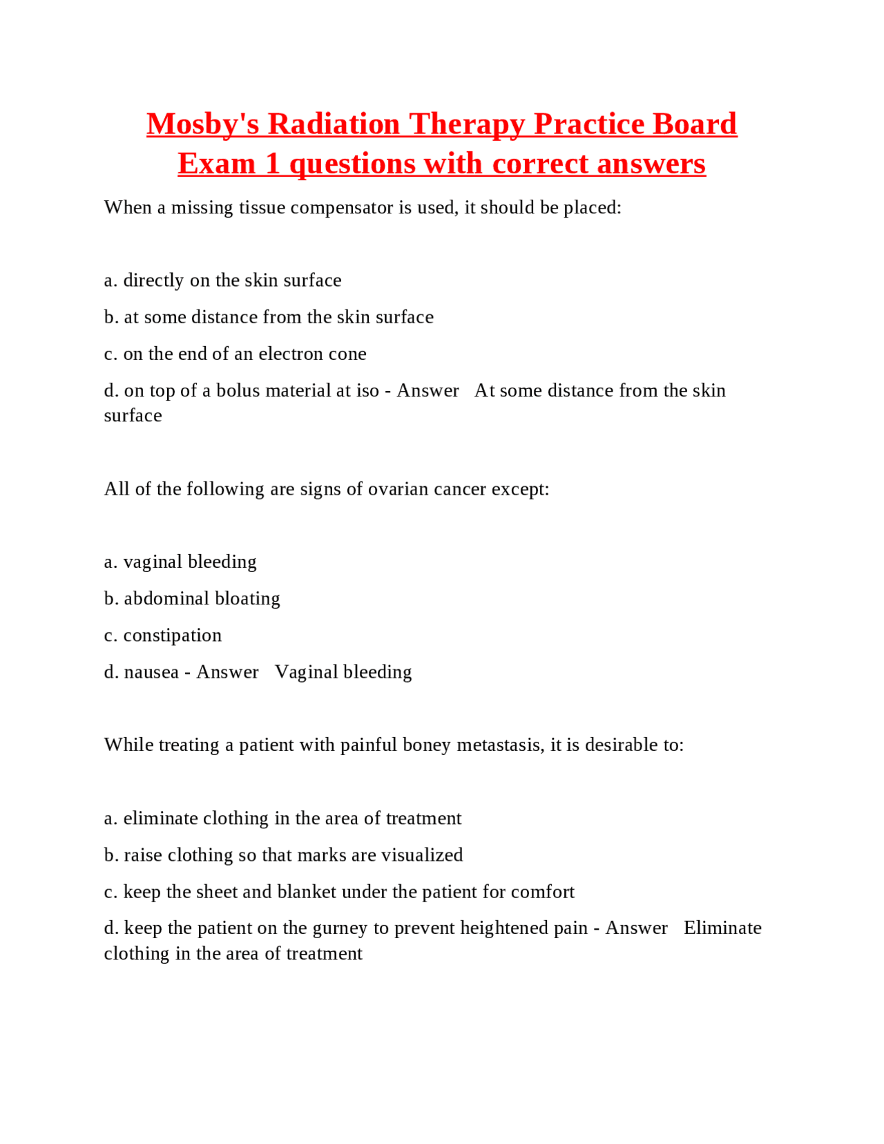 Mosby's Radiation Therapy Practice Board Exam 1 questions with correct ...