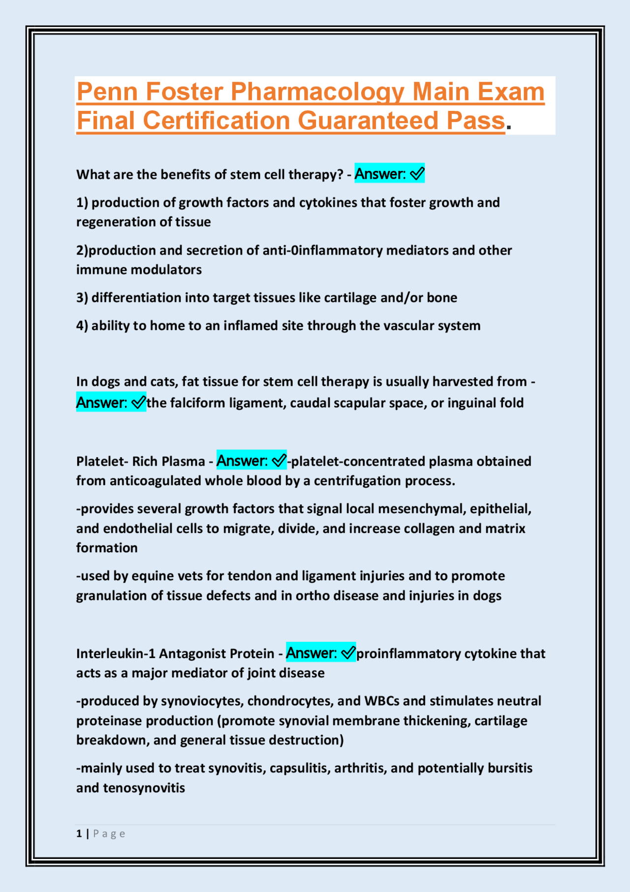 Penn Foster Pharmacology Main Exam Final Certification Guaranteed Pass ...