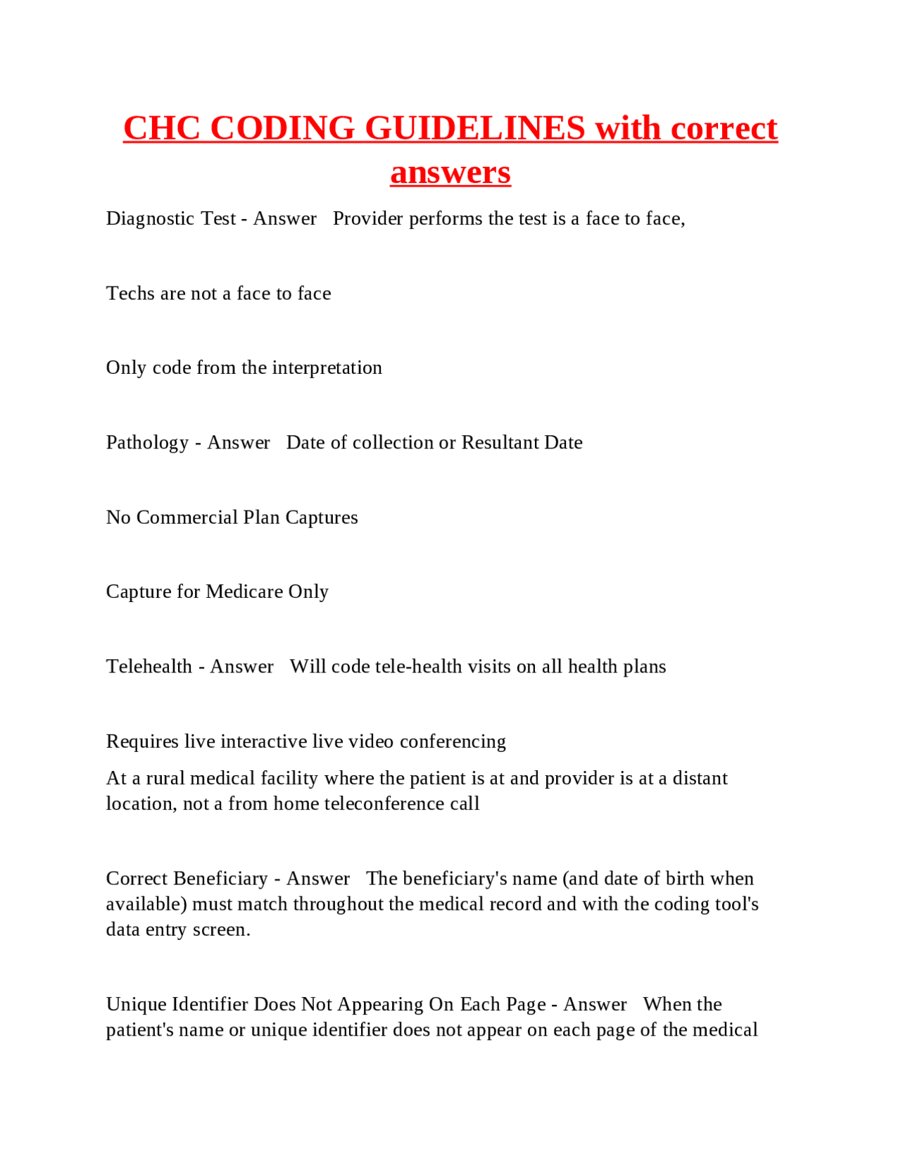 CHC Coding Guidelines with Correct Answers: A Guide to Risk Adjustment ...
