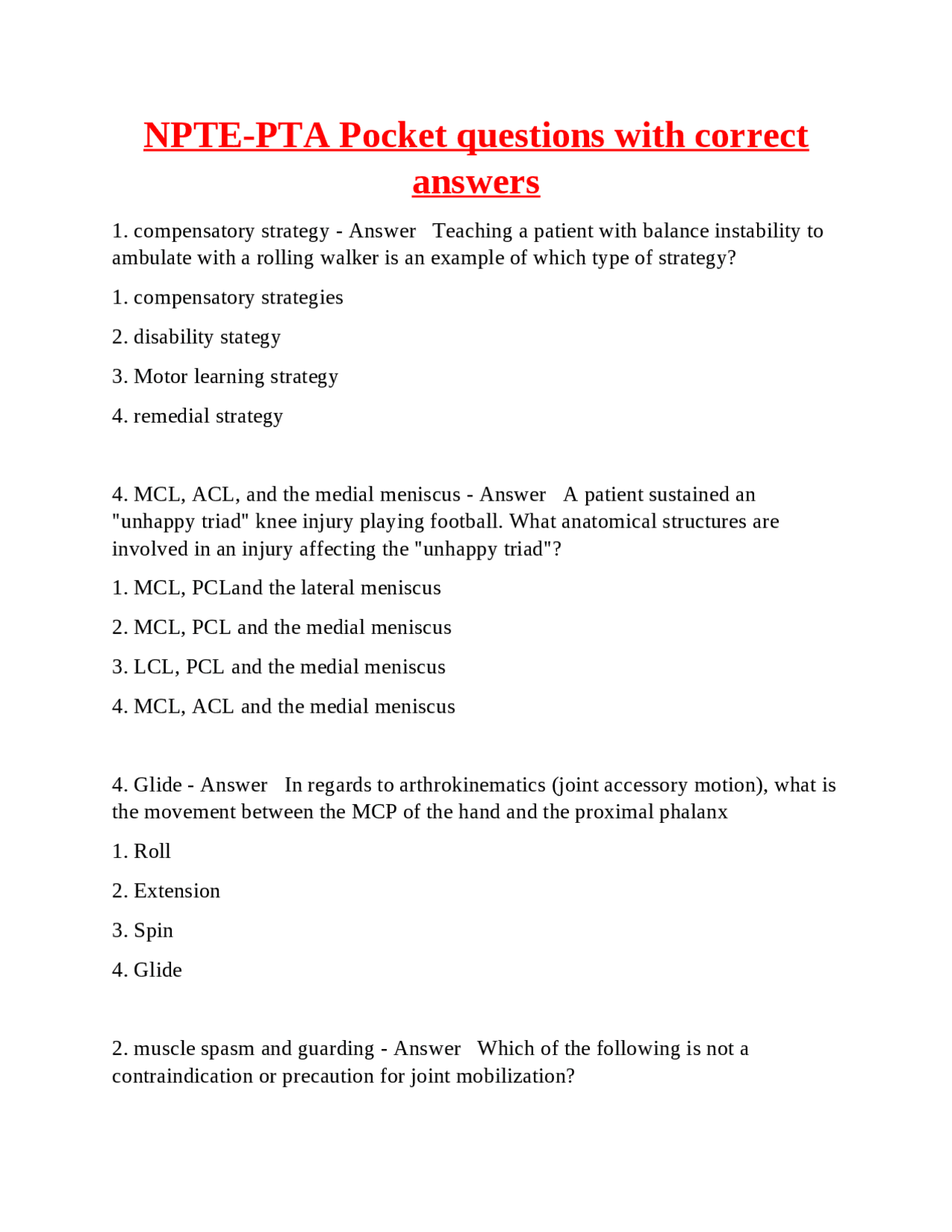NPTE-PTA Pocket Questions and Answers: A Study Guide for Physical ...