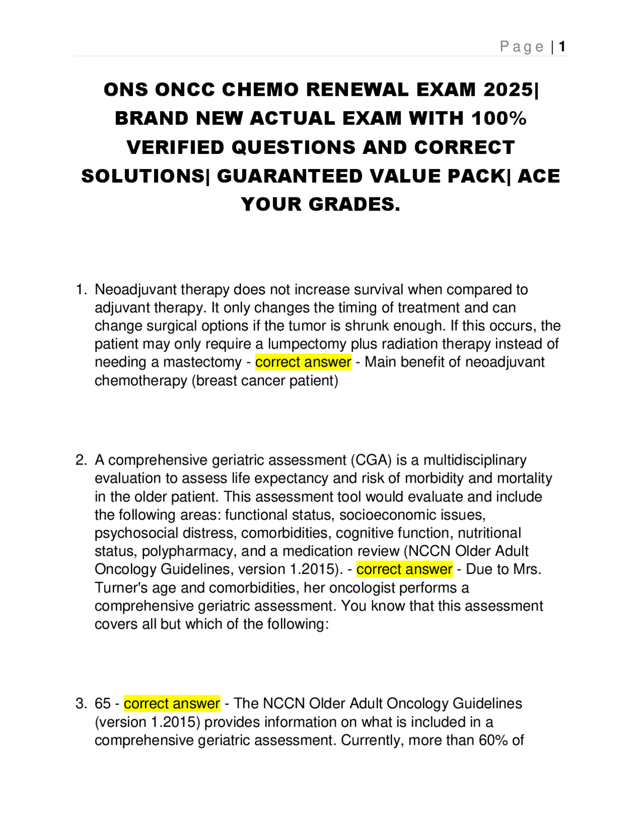 Chemotherapy Renewal Exam: Questions and Answers for Oncology Students ...