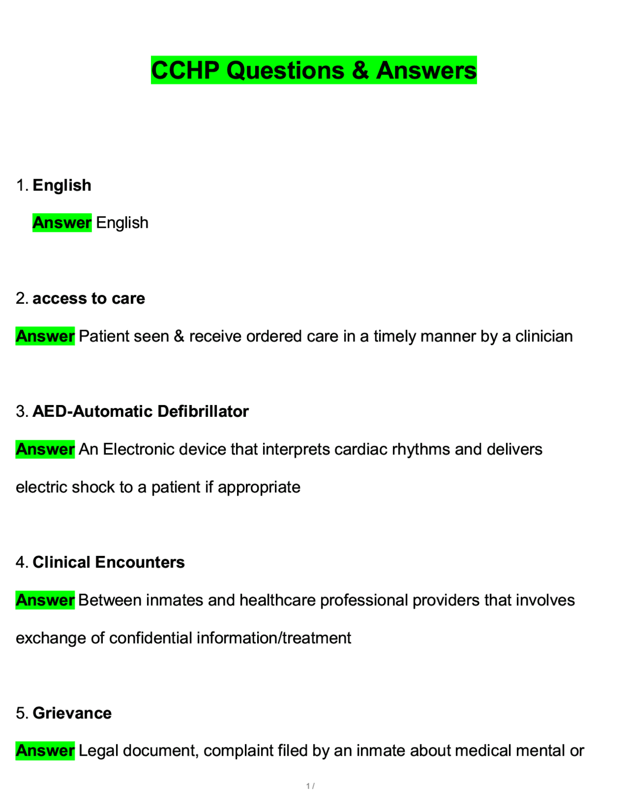 CCHP TEST 2025 Questions with 100% Correct Answers (2025/2026) Verified ...