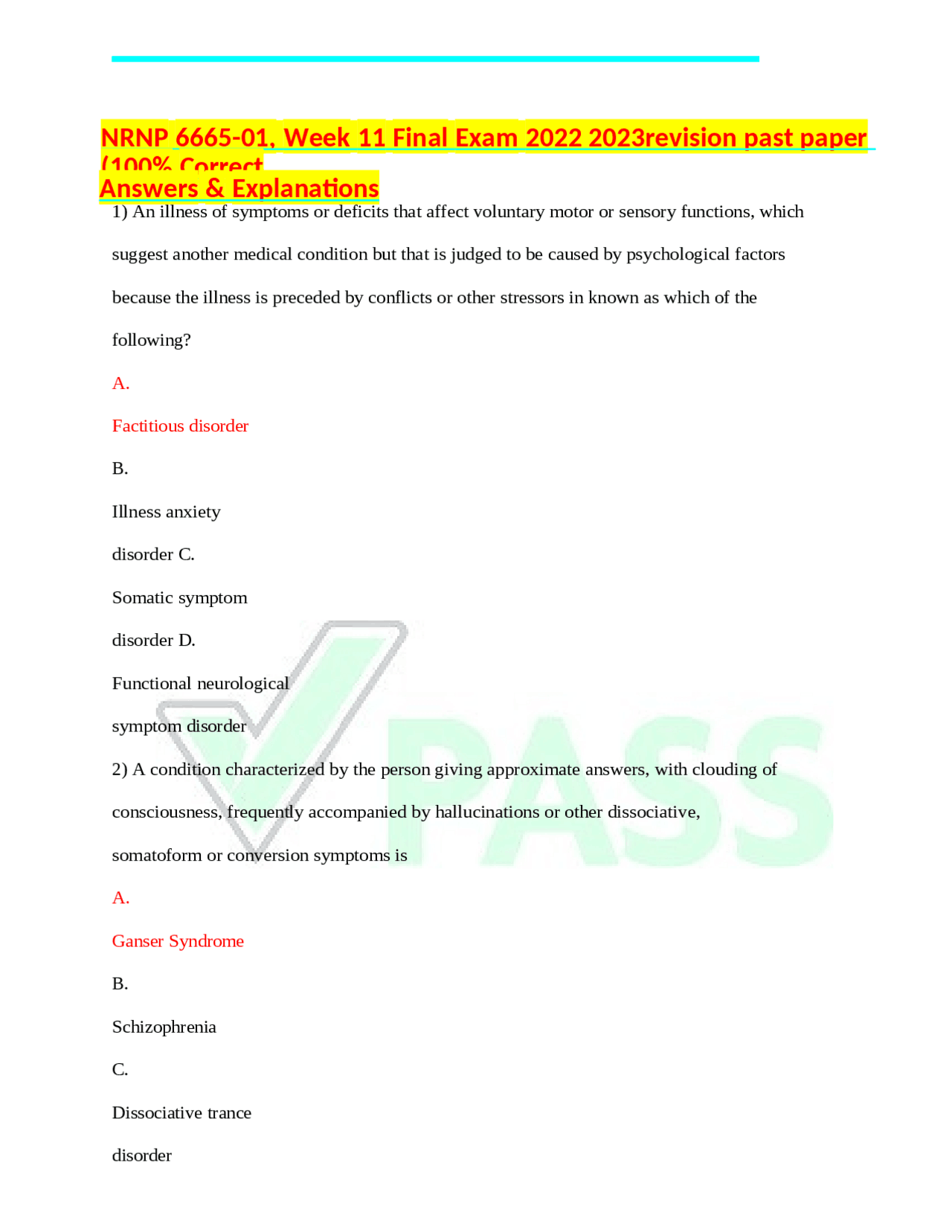 NRNP 6665-01, Week 11 Final Exam 2022 2023revision past paper (100% ...