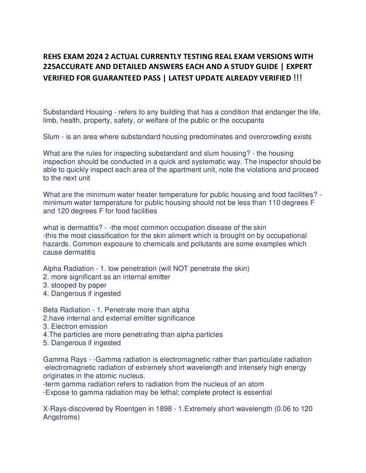 Environmental Health Exam Questions and Answers | Exams Nursing | Docsity